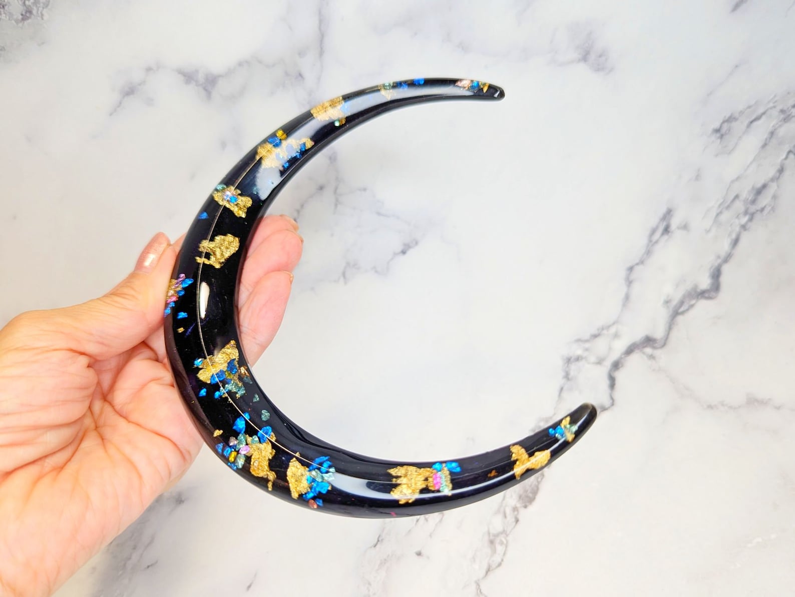 Crescent Moon Hair Stick, Half Moon Hair Fork, Crushed Glass Hairpin ...