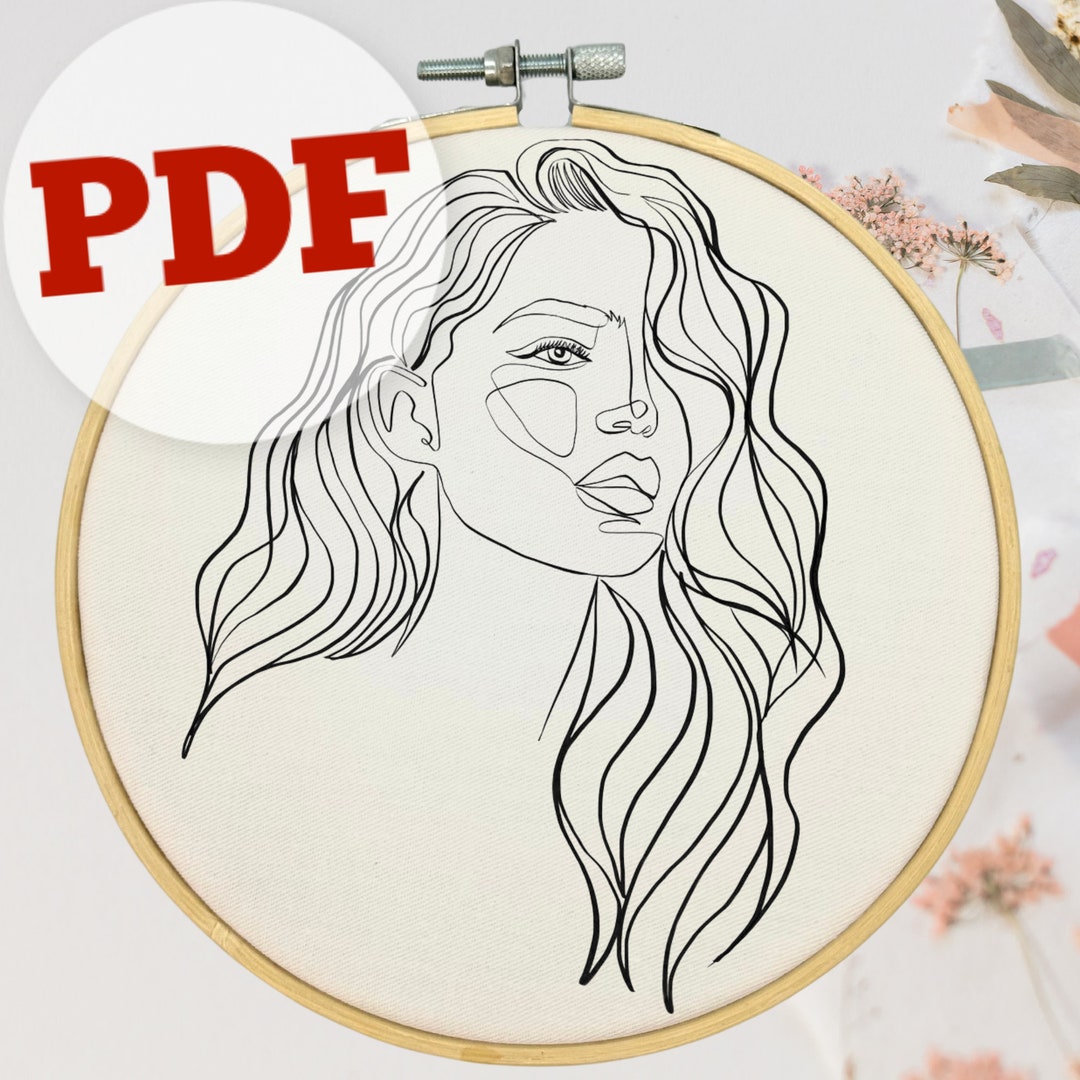 Minimalist Line Art Portrait, Women Embroidery Pattern, Hoop Art ...