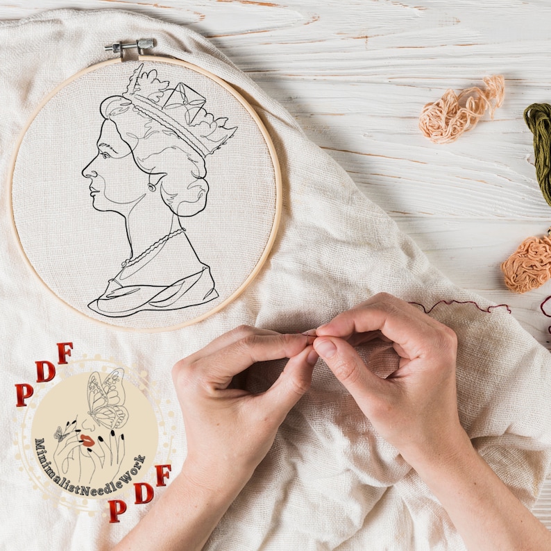 Queen Elizabeth II Embroidery Pattern, One-line Embroidery Pattern ...