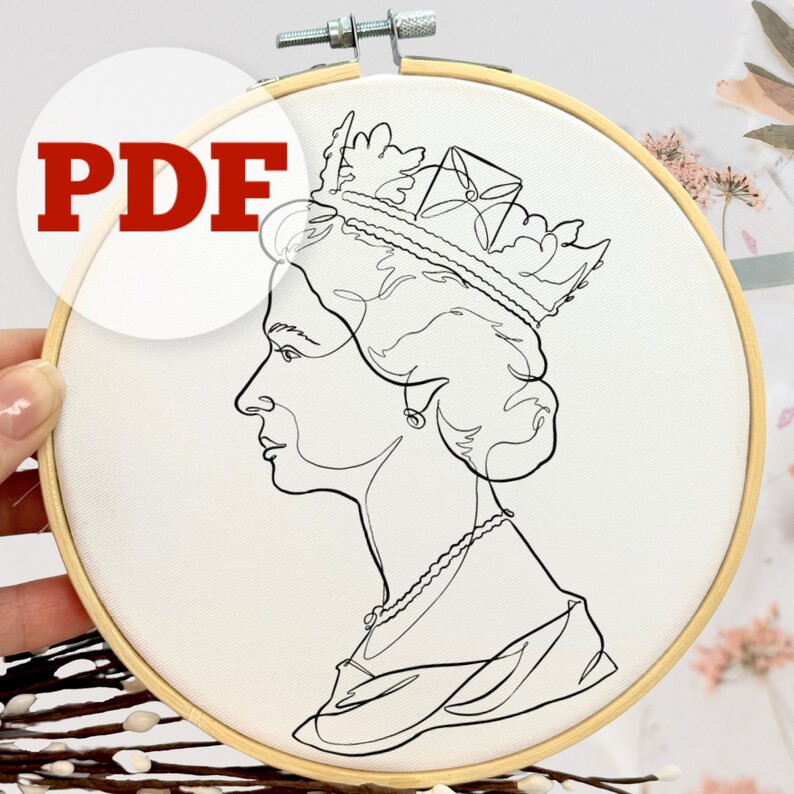 Queen Elizabeth II Embroidery Pattern, One-line Embroidery Pattern ...