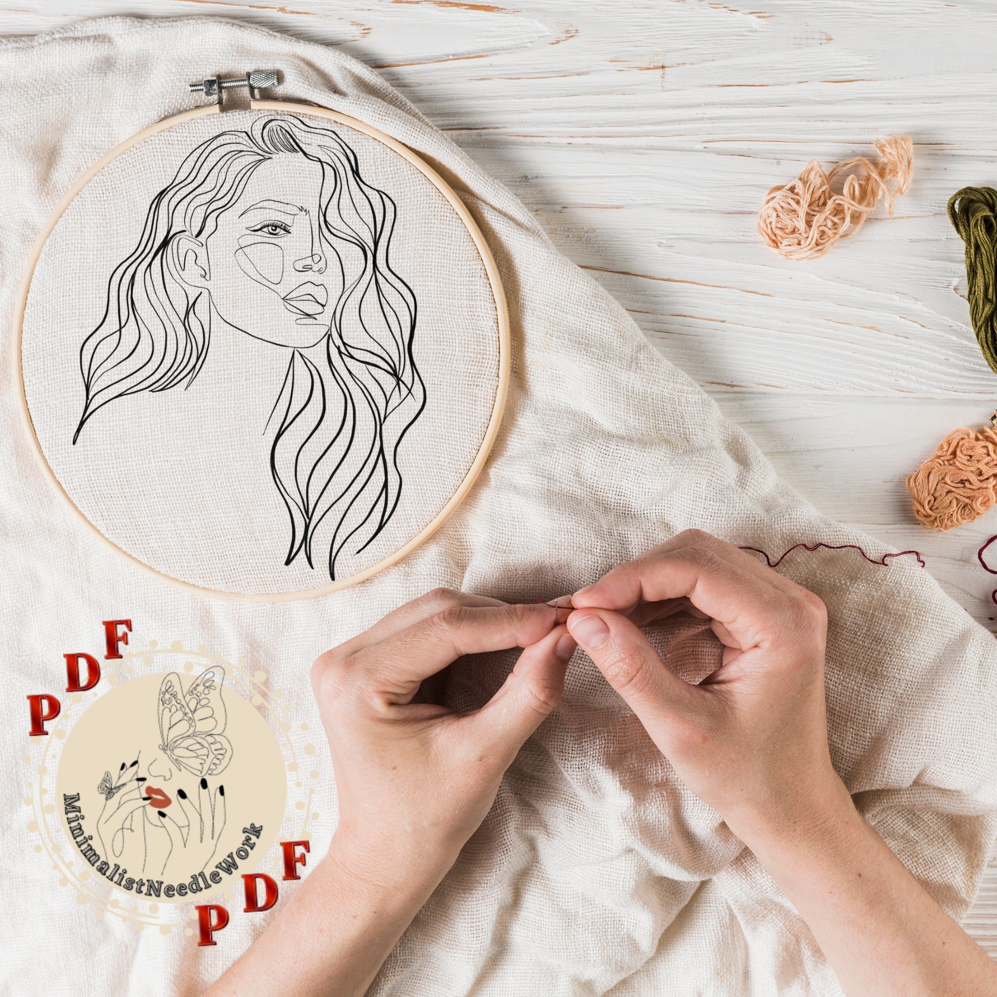 Minimalist Line Art Portrait, Women Embroidery Pattern, Hoop Art ...