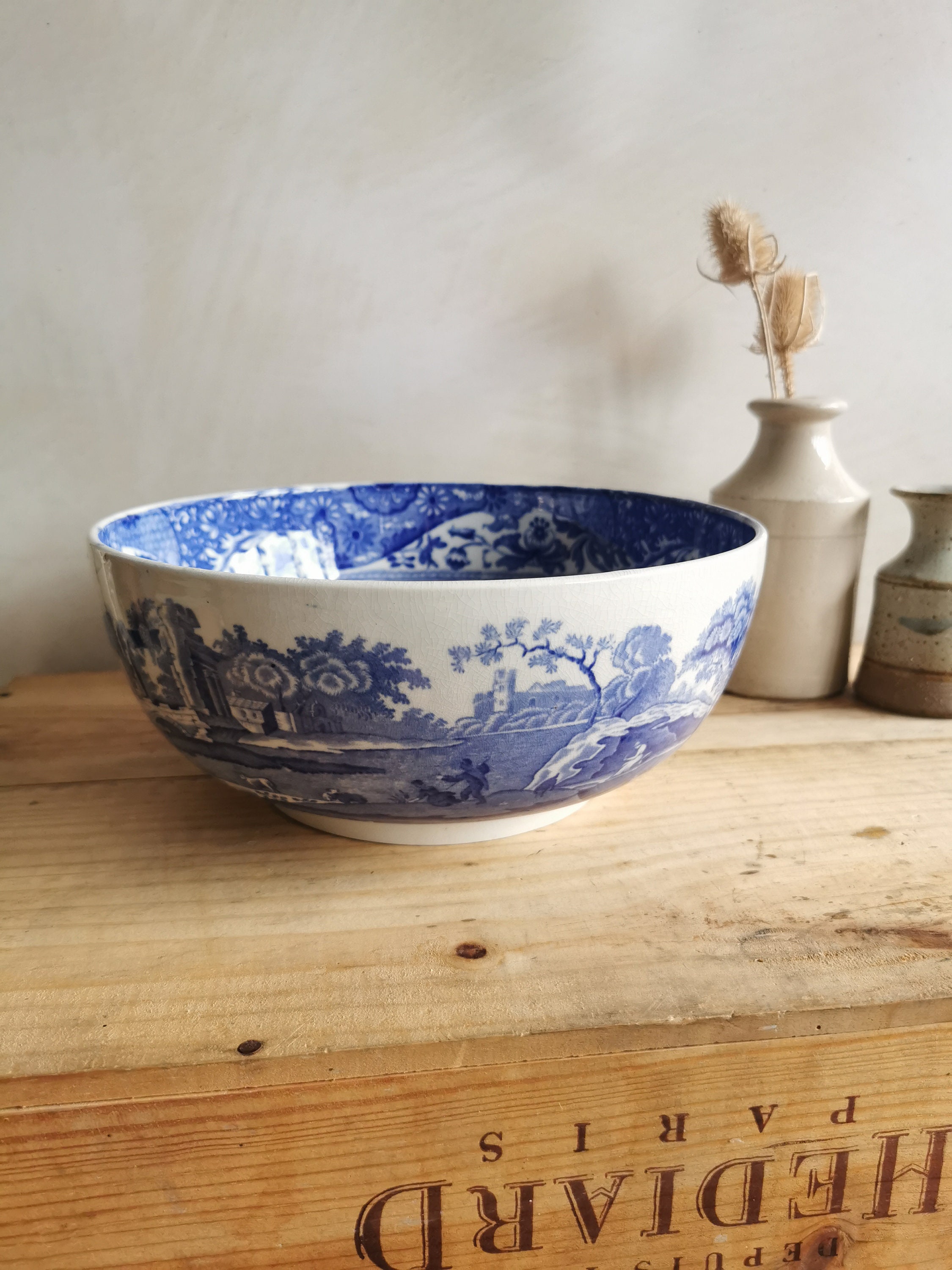 Antique Copeland Spode Italian Large Fruit Bowl Spode Serving Bowl Blue ...