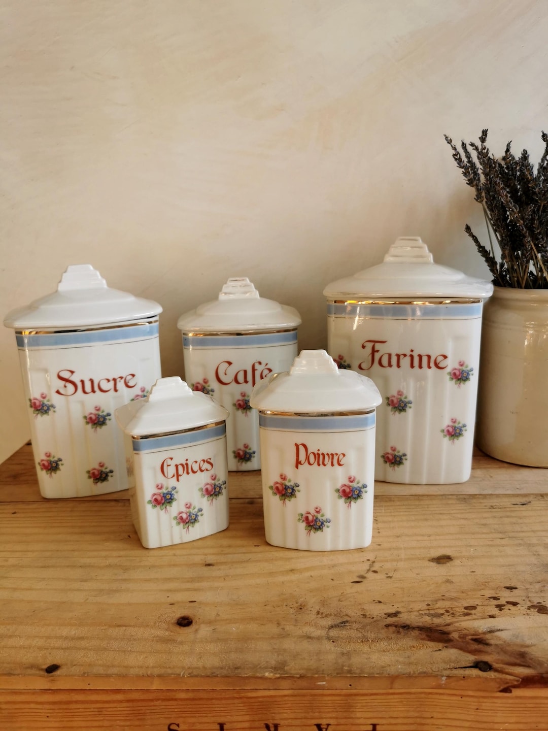 Art Deco French Kitchen Storage Jars |antique French Lidded Containers ...