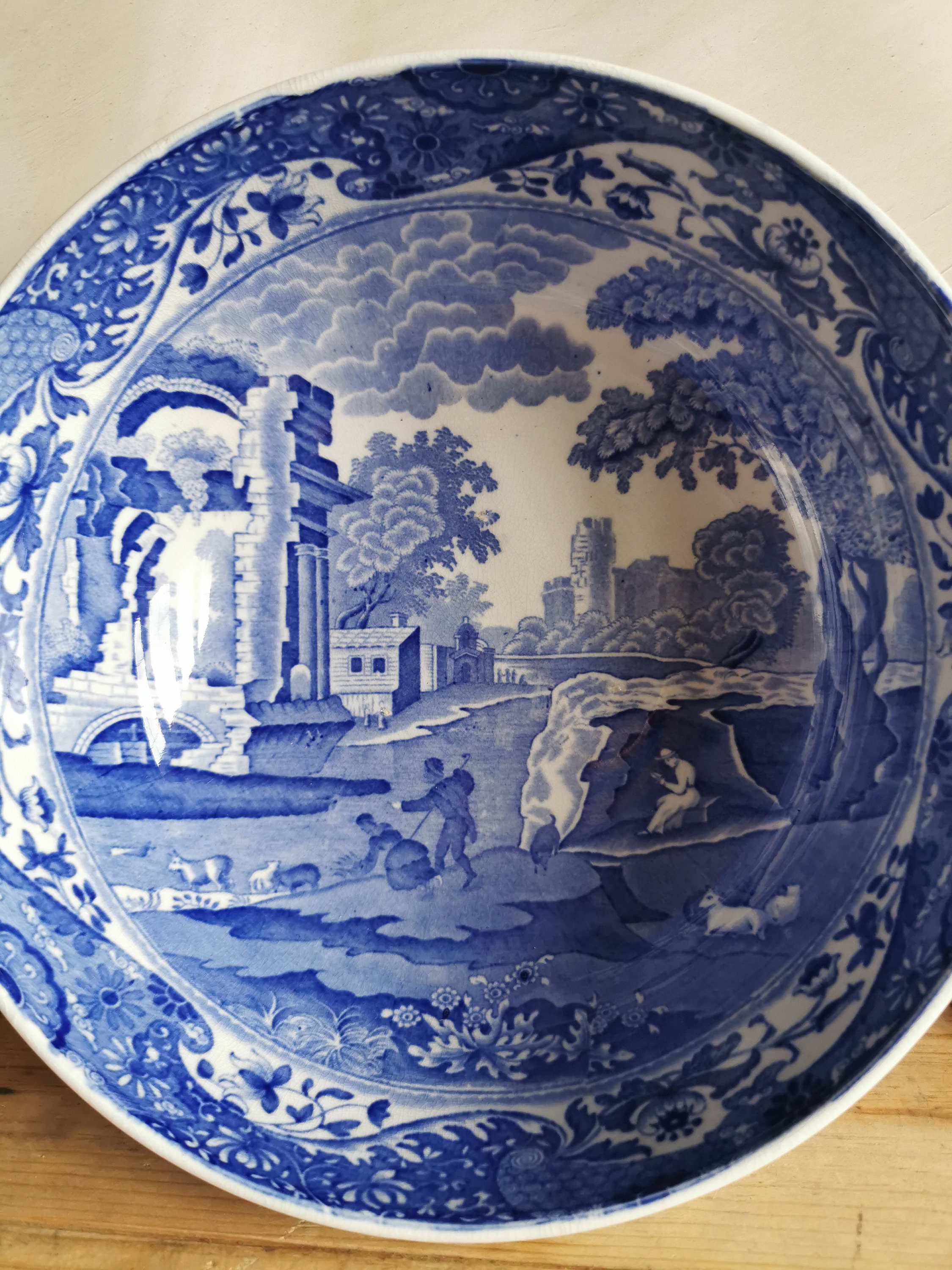 Antique Copeland Spode Italian Large Fruit Bowl Spode Serving Bowl Blue ...