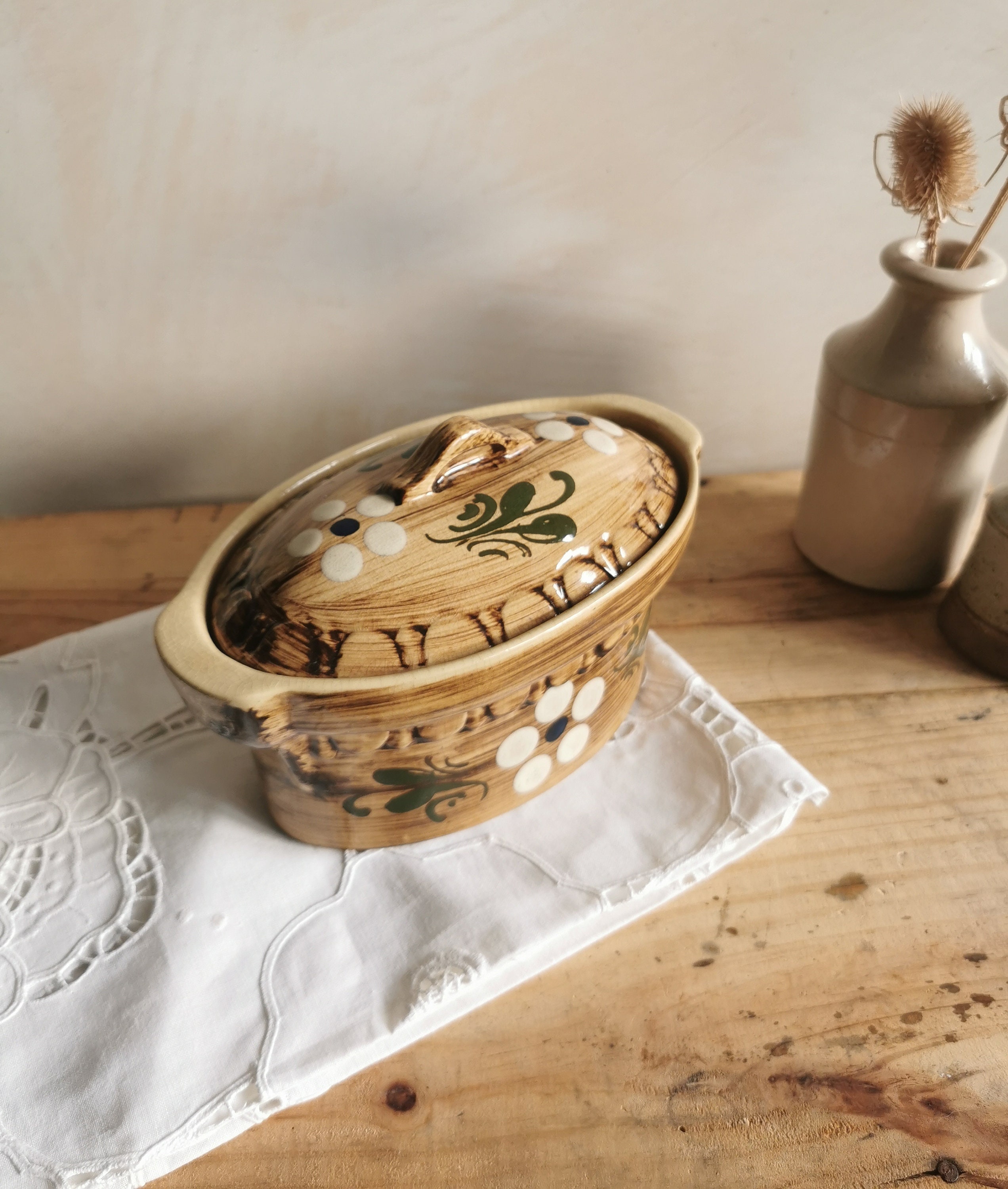Vintage French Lehmann Soufflenheim Terrine Dish Hand Painted Flower ...