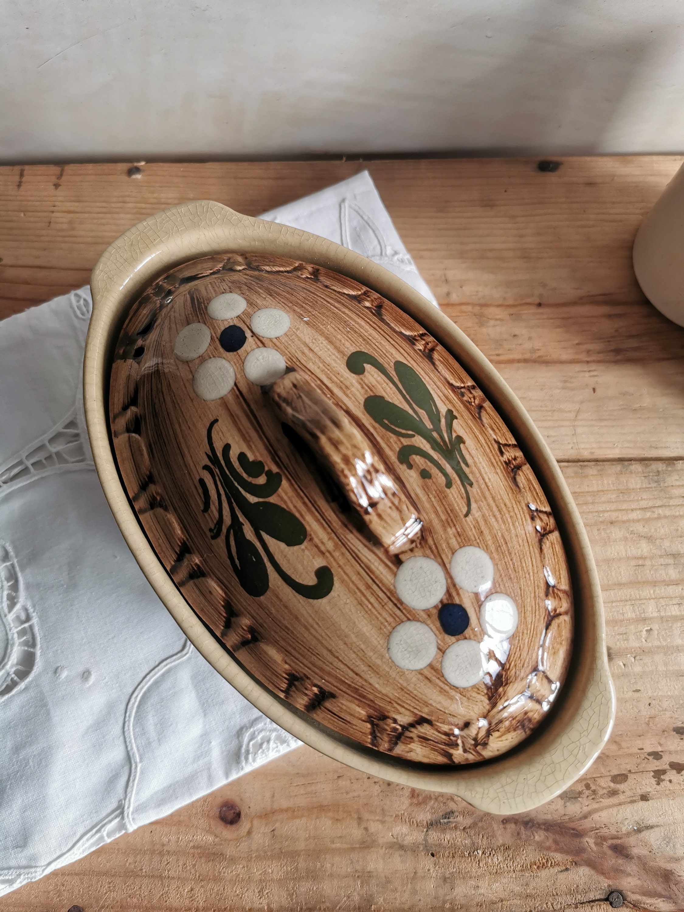 Vintage French Lehmann Soufflenheim Terrine Dish Hand Painted Flower ...