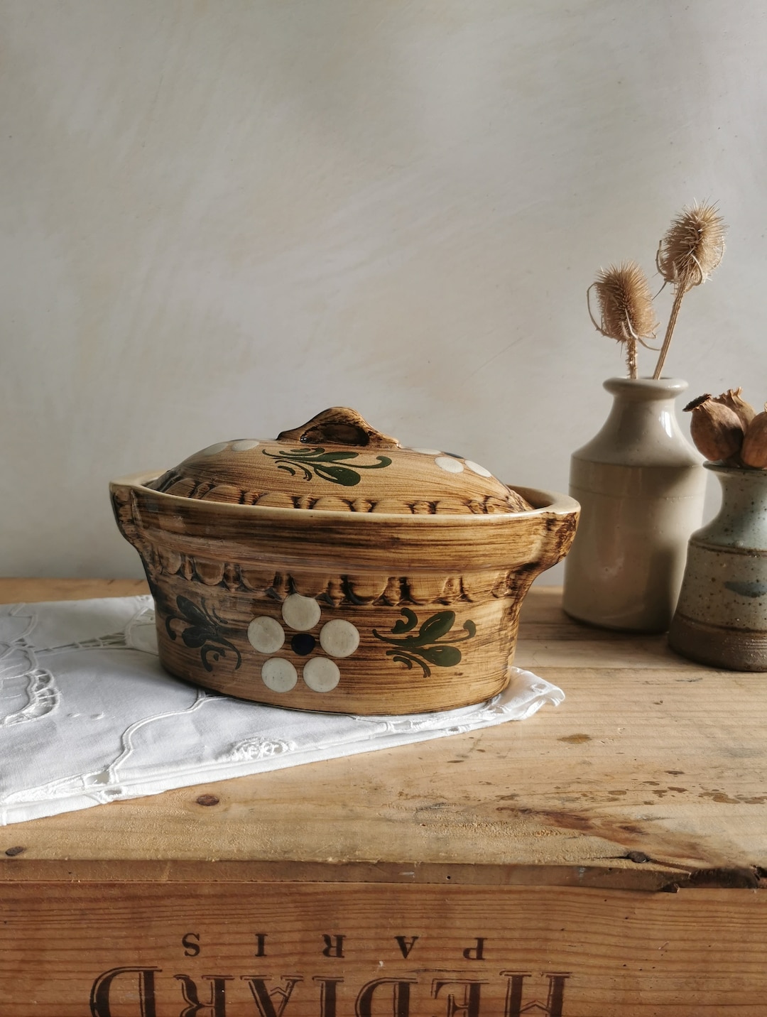 Vintage French Lehmann Soufflenheim Terrine Dish | Hand Painted Flower ...