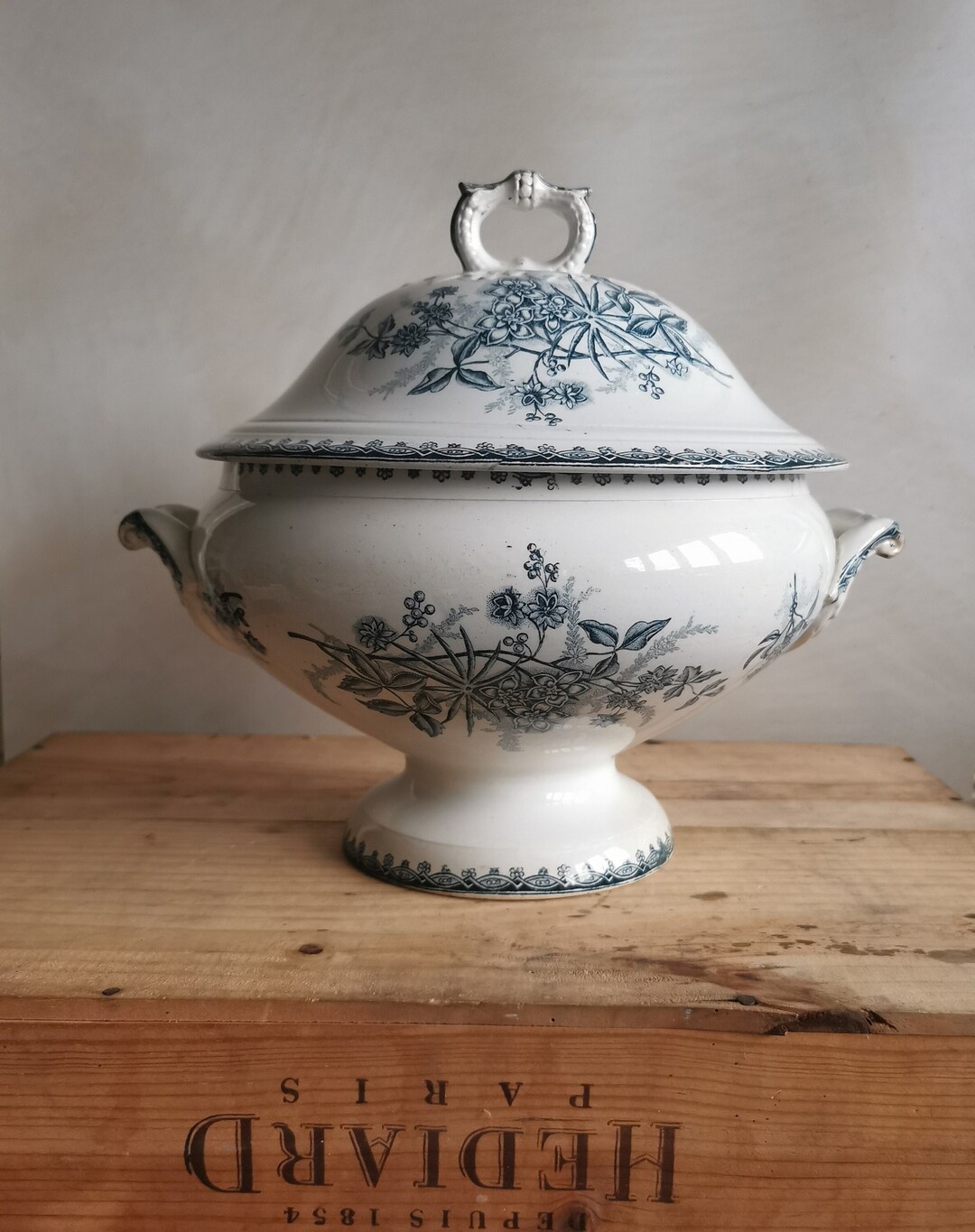French Antique Late 1800s Green Transferware Ironstone Tureen | Planter ...