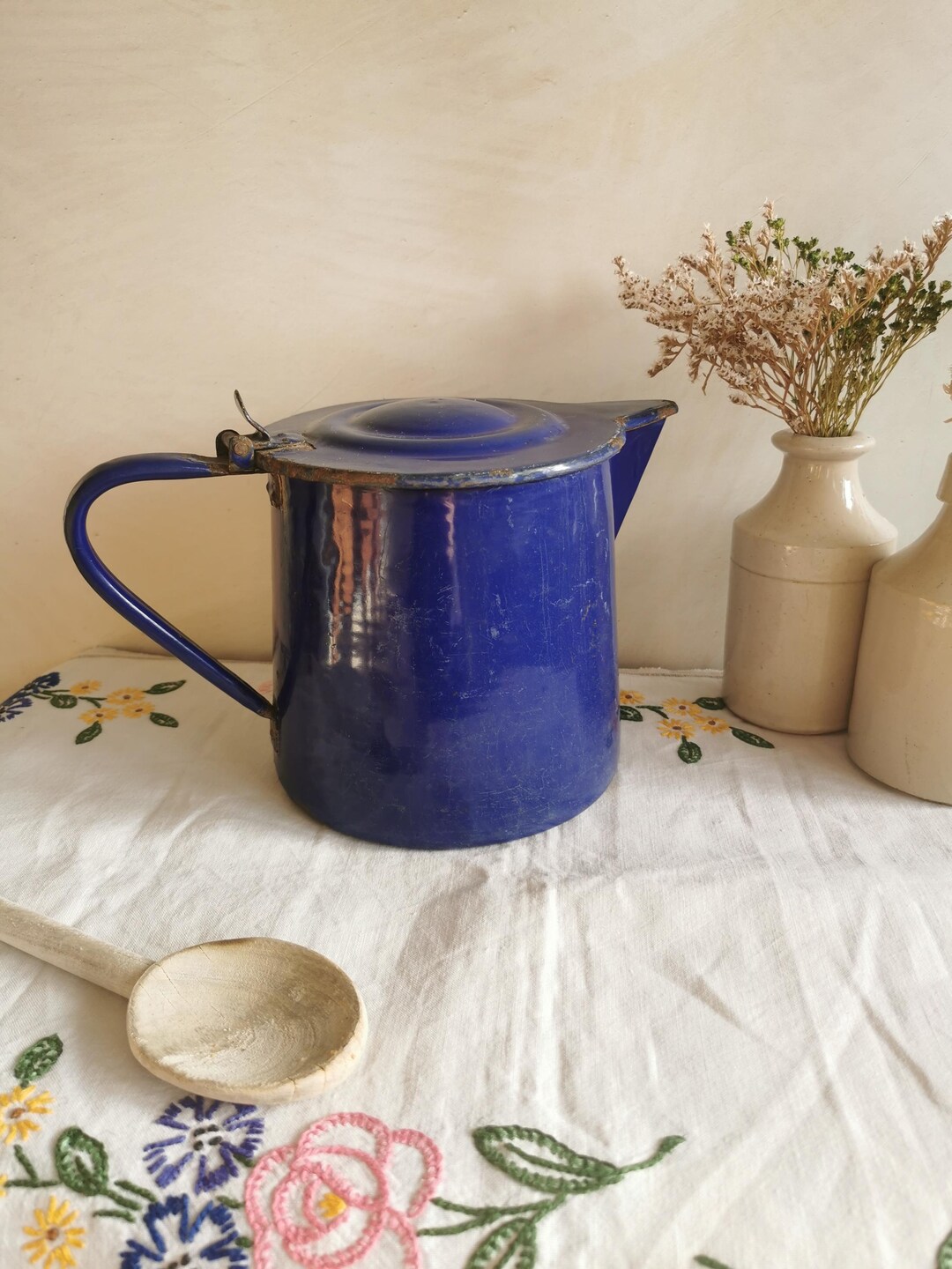 Rare Vintage French Blue Enamel Coffee Jug Tea Pot|vintage Enamel ...