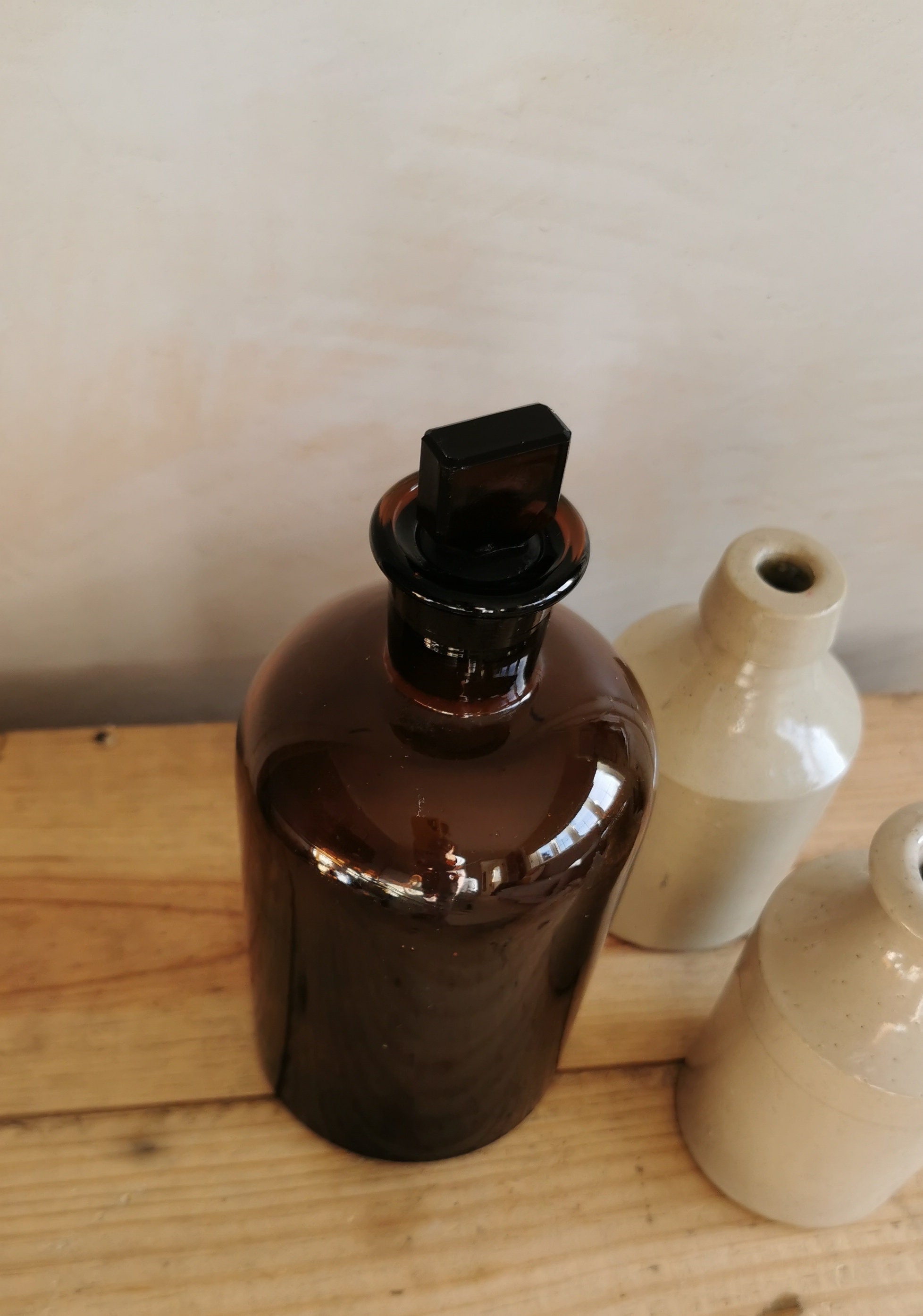 Vintage Apothecary Amber Glass Bottle With Stopper Old - Etsy