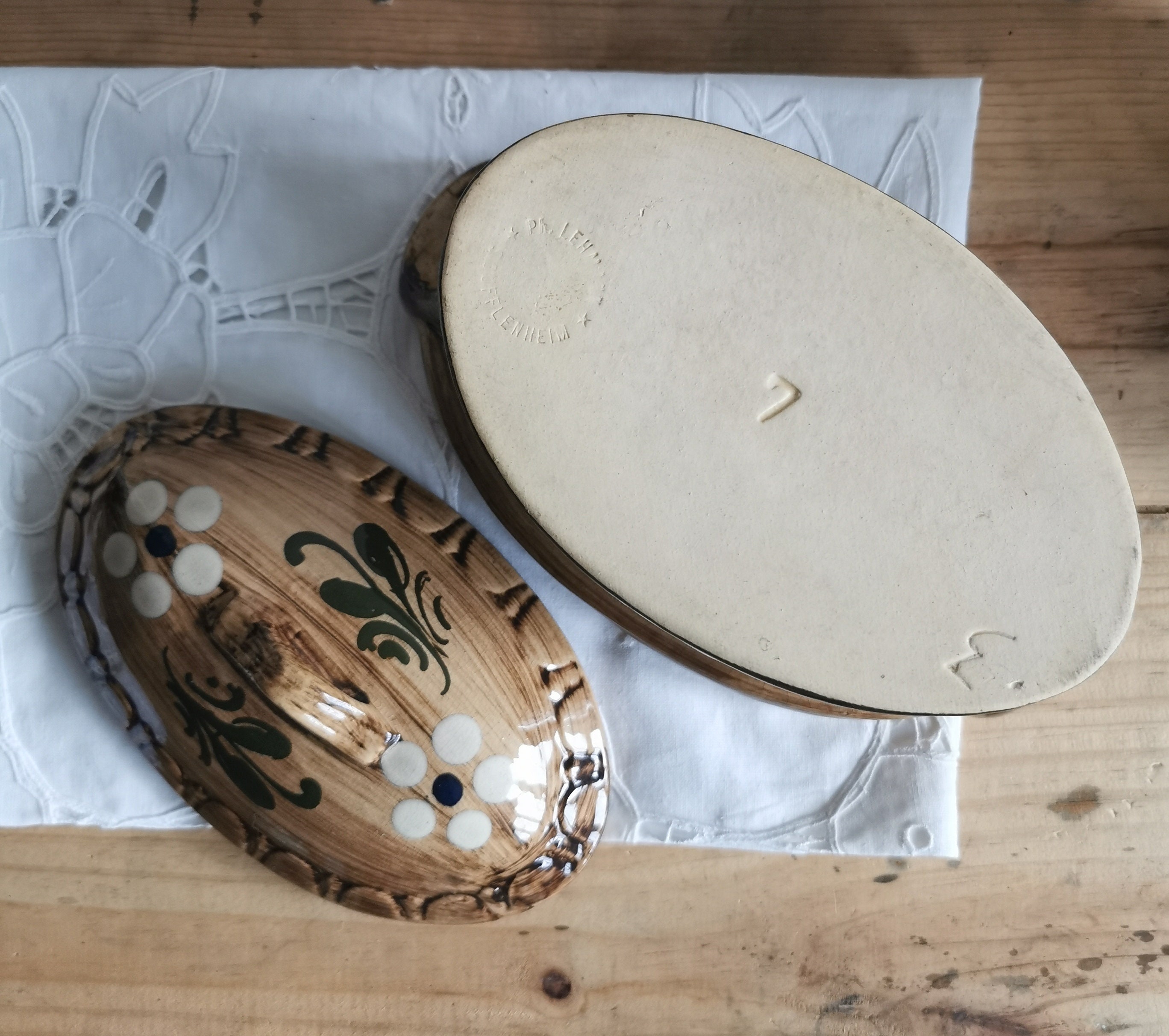 Vintage French Lehmann Soufflenheim Terrine Dish Hand Painted Flower ...