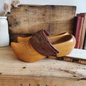 French Vintage Wooden Hand Carved Clog Shoes Charming Pair of Wooden ...