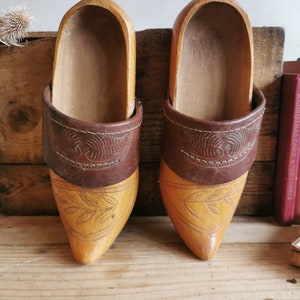 French Vintage Wooden Hand Carved Clog Shoes Charming Pair of Wooden ...