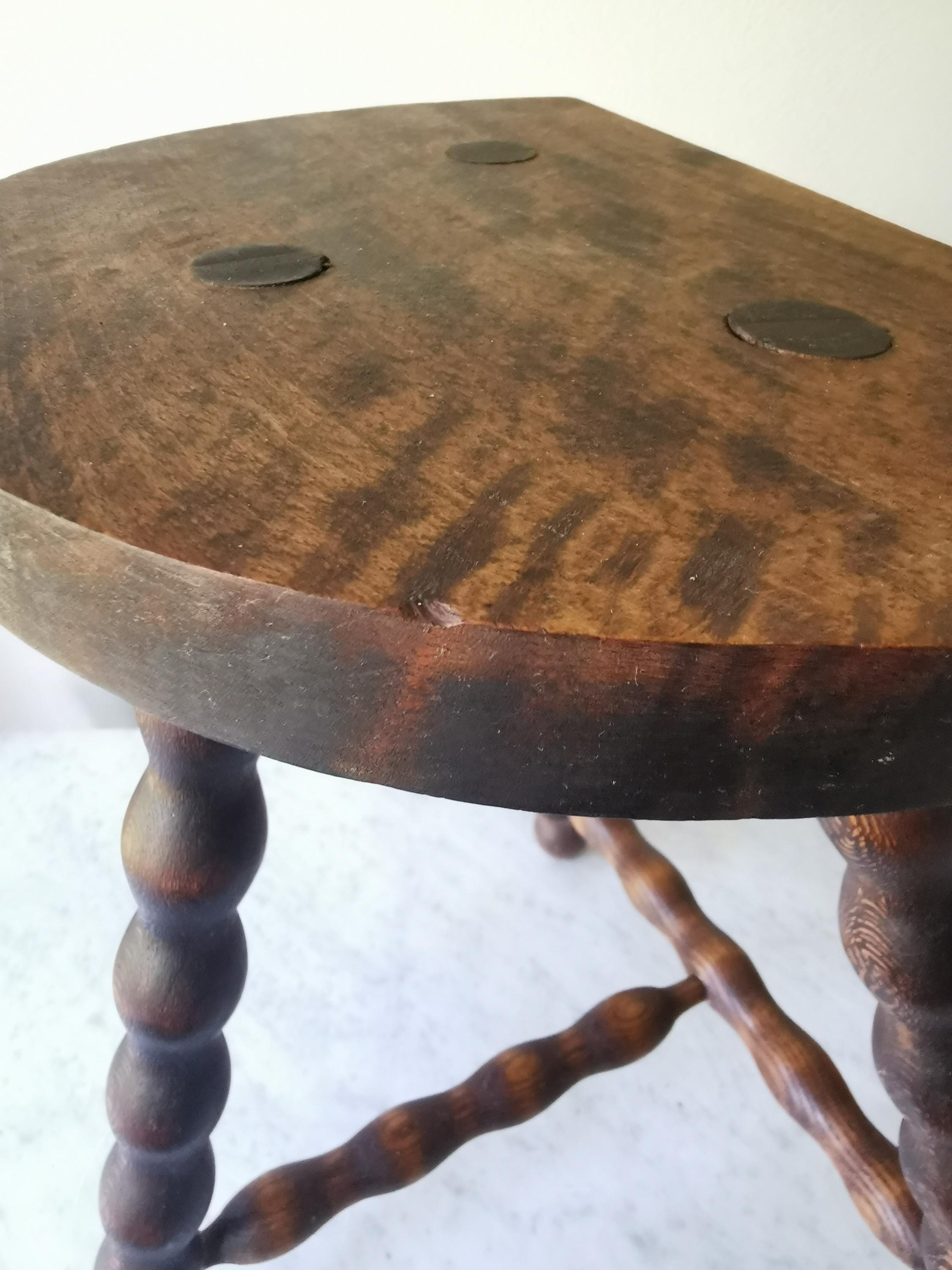 French 1950s Short Bobbin Stool Wood Tripod Stool Semi-circle Seat ...
