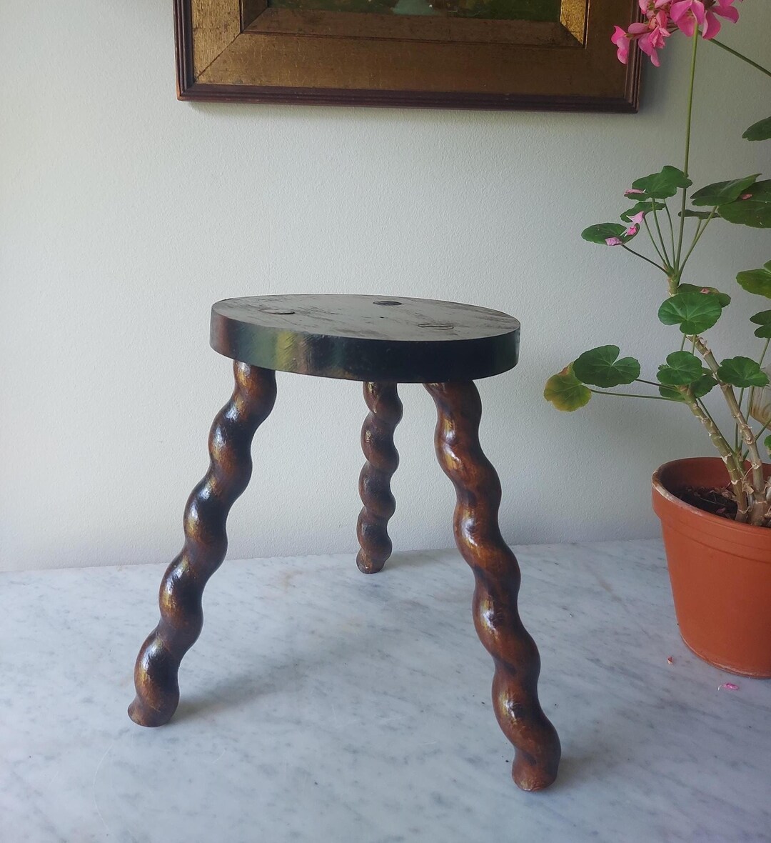 French Bobbin Stool Brutalist Wood Tripod Stool french Rustic Farmhouse ...