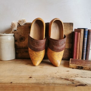 French Vintage Wooden Hand Carved Clog Shoes Charming Pair of Wooden ...