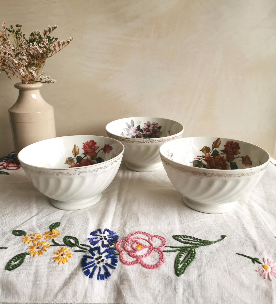 Set of 3 French Cafe Au Lait Bowls | Porcelaine D'art Cafe Au Lait Bowl ...