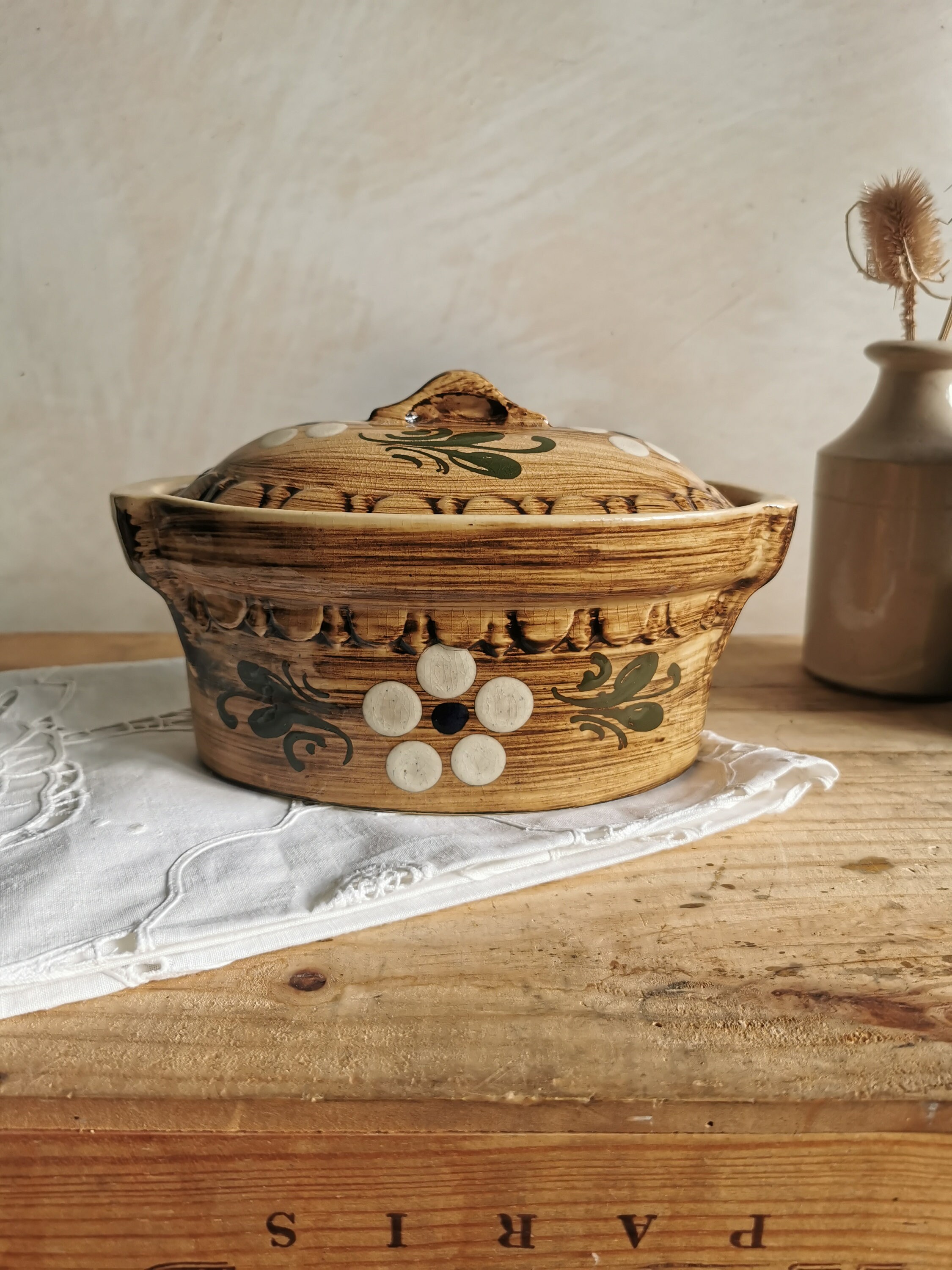 Vintage French Lehmann Soufflenheim Terrine Dish Hand Painted Flower ...