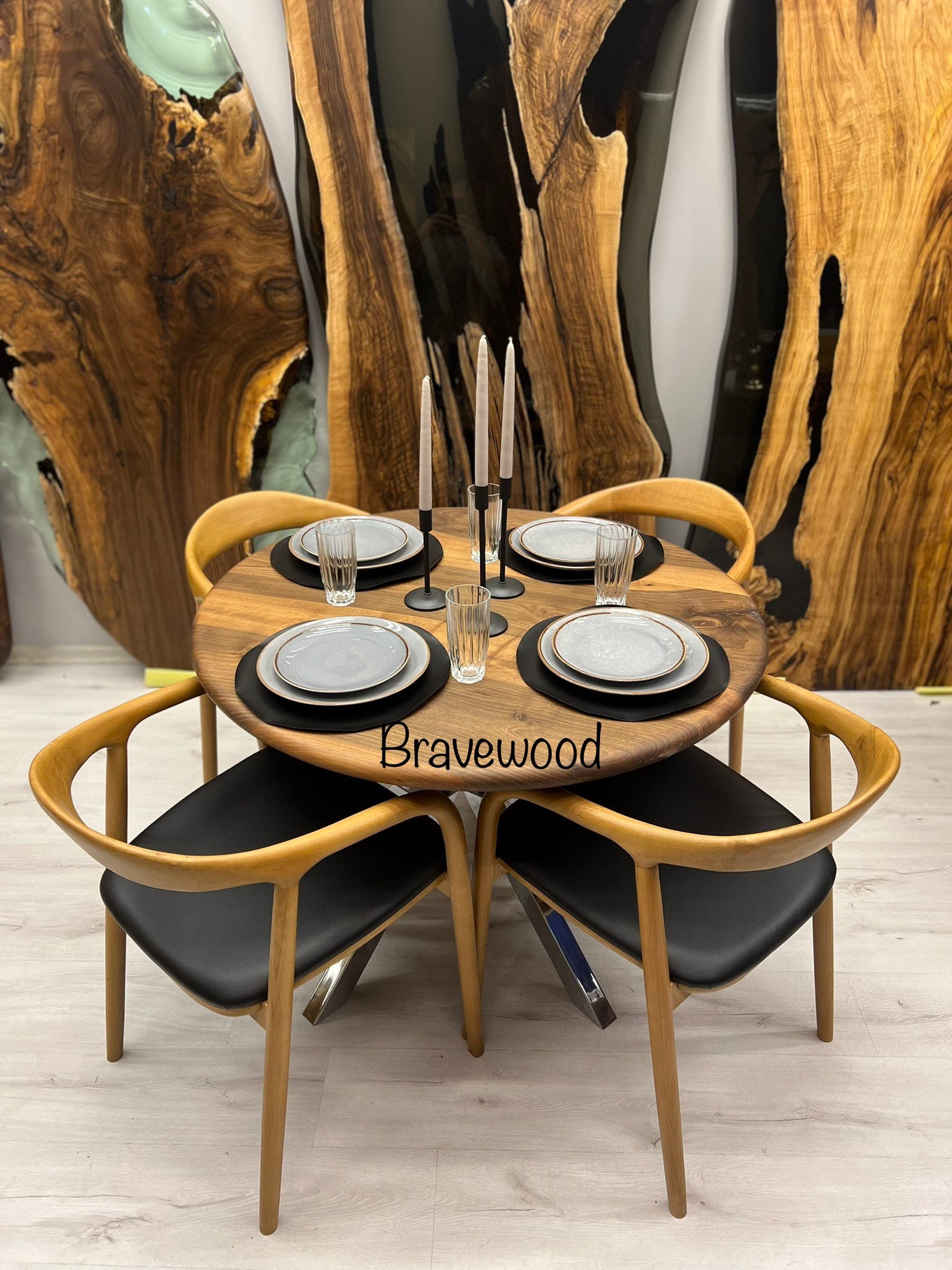 Round Dining Table Round Walnut Dining Table Solid Wood - Etsy