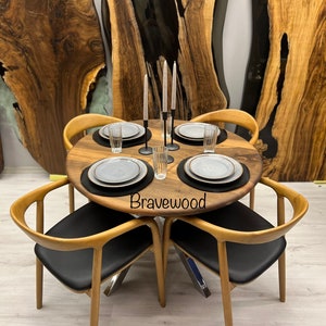 Handmade Round Walnut Dining Table: Solid Wood Kitchen or Meeting Table ...