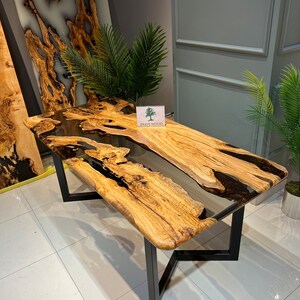 Kitchen Epoxy Table, Living Room Table, Olive Tree Epoxy Table, Smoke ...
