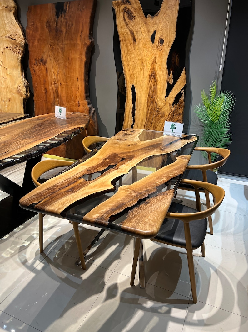 Custom Walnut Epoxy River Dining Table: Ultra Clear Resin - Etsy UK