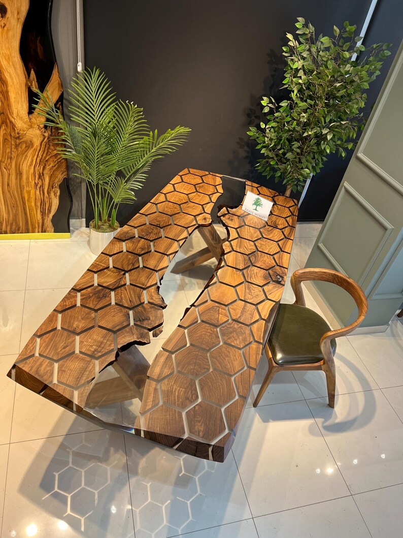 Honeycomb Epoxy Walnut Dining Table: Clear Resin Inlay - Etsy