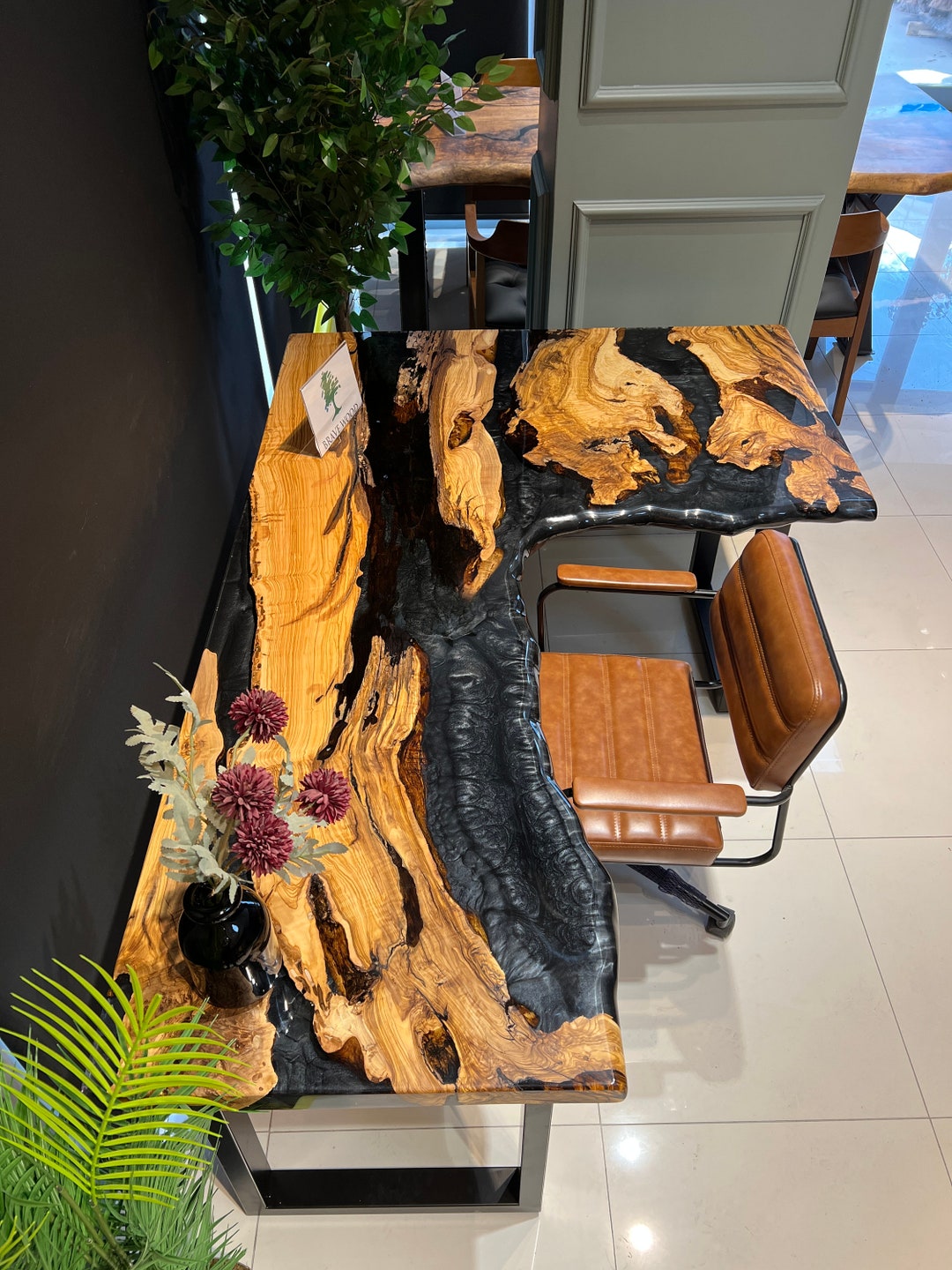 Epoxy Olive Wood Desk: Metallic Resin Work Table (72x48) - Etsy