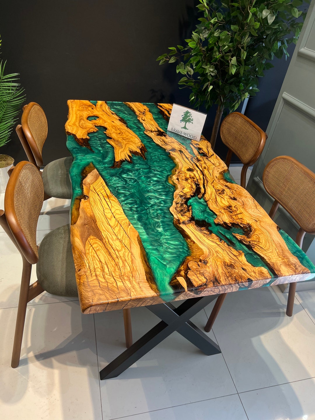 Emerald Green Epoxy Olive Wood Dining Table (72x36) - Etsy UK