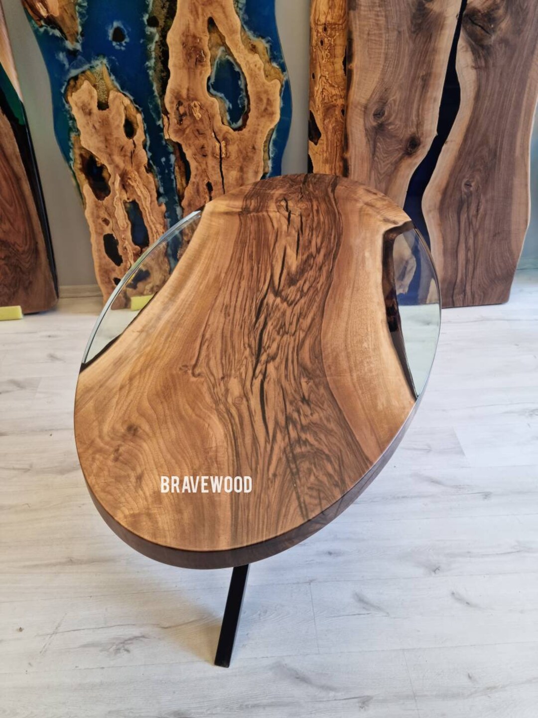 Oval Epoxy Dining Table: Custom Walnut Wood, Clear Resin - Etsy