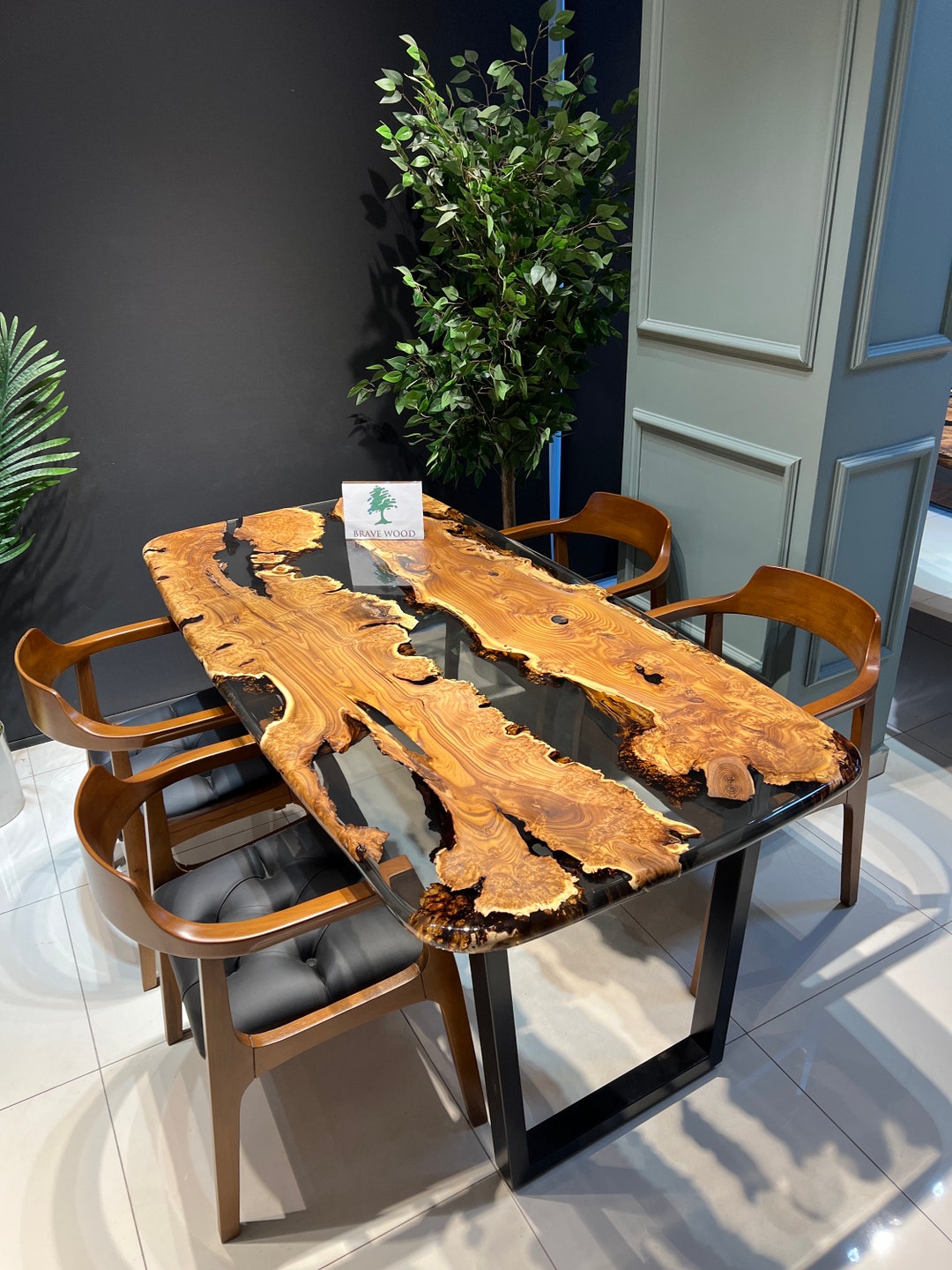 Oleaster Wood Epoxy Dining Table: Custom Live Edge Resin River Table ...