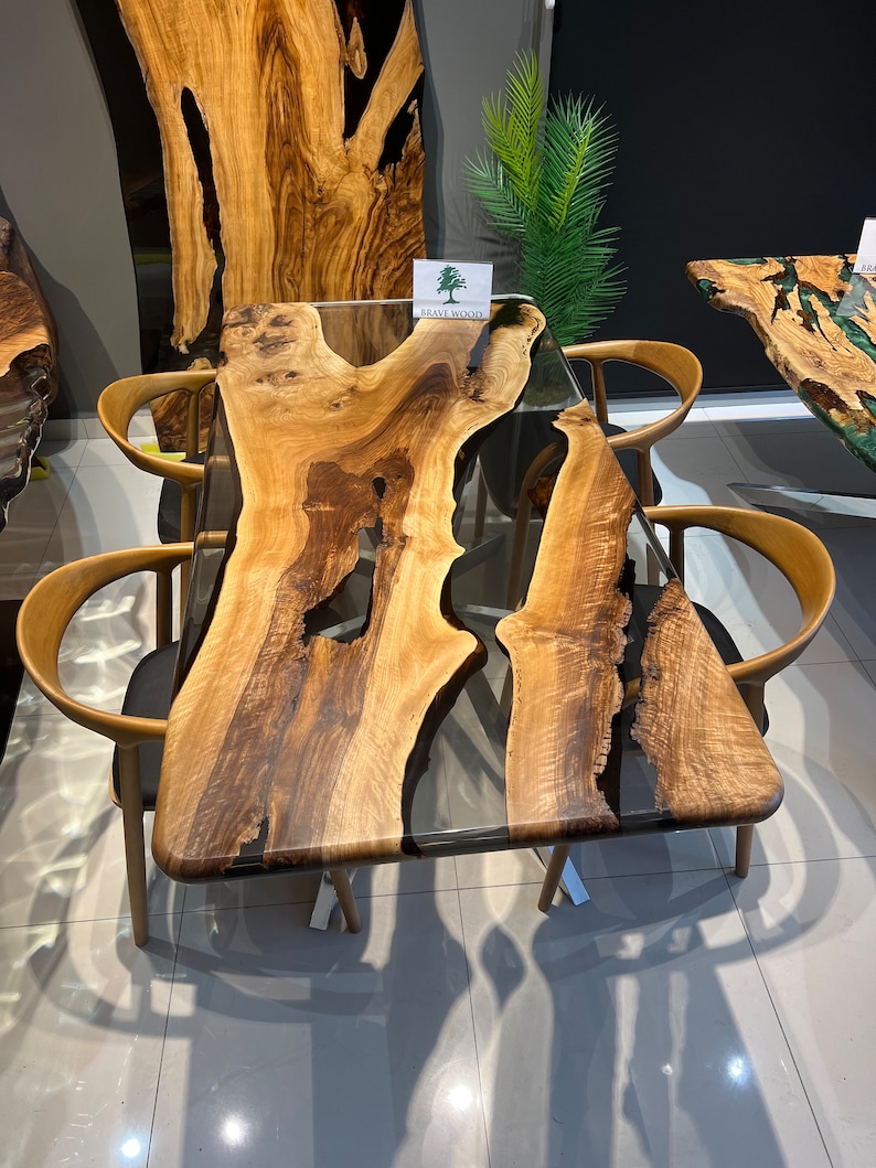 Custom Walnut Epoxy River Dining Table: Ultra Clear Resin - Etsy UK