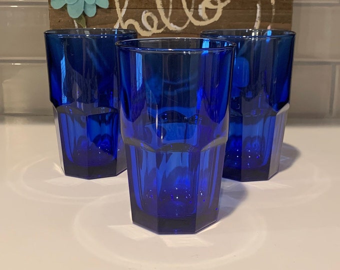 Cobalt Blue Libbey Drinking Glasses | Cobalt Blue Table Decor - Etsy