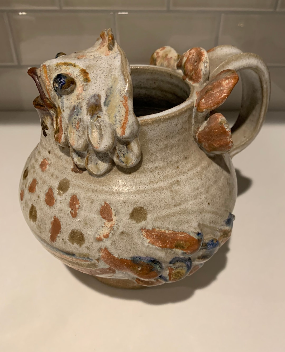 Vintage Hen Stoneware Water Pitcher | Hand Thrown Pottery | Chicken ...