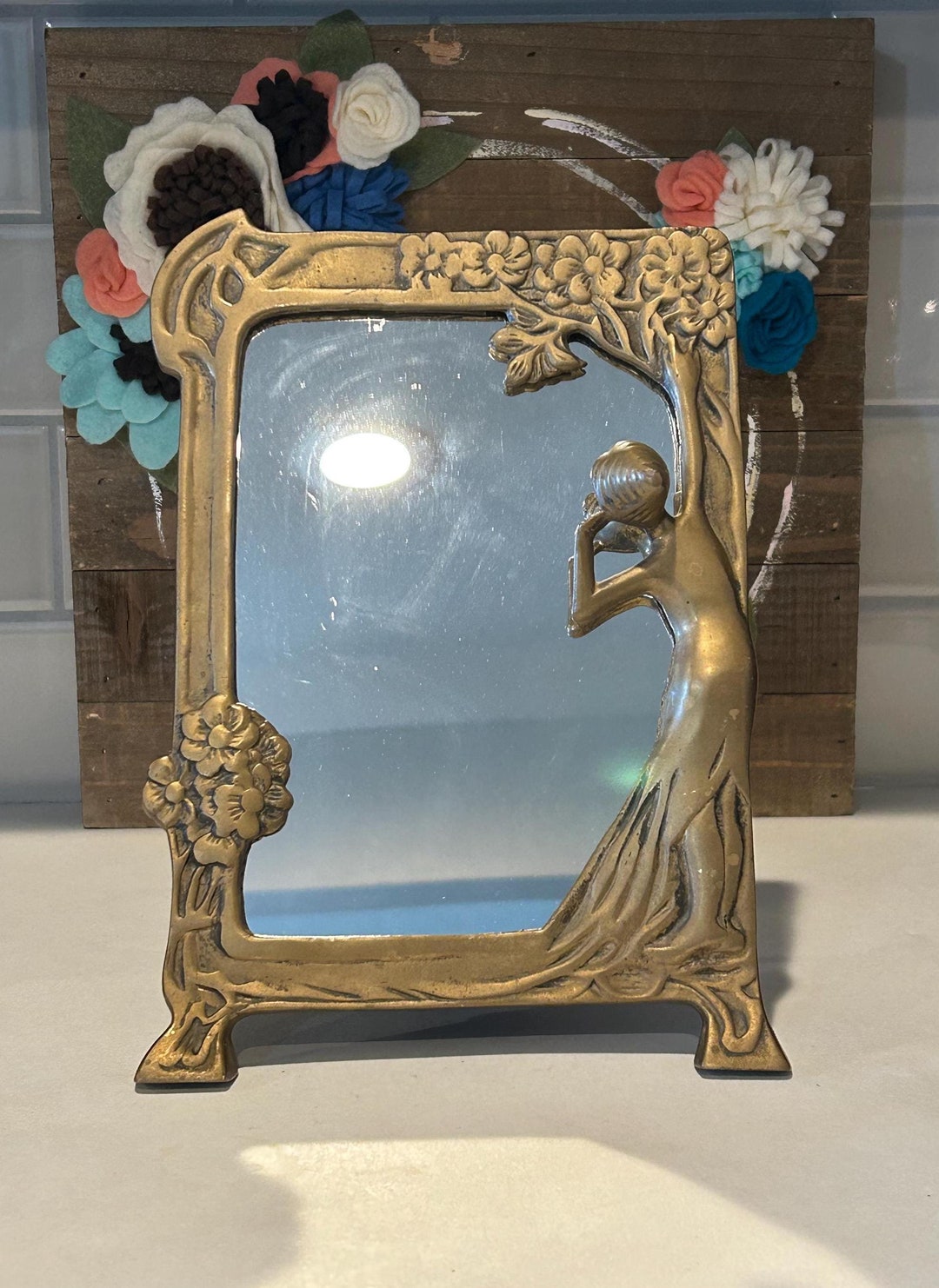Art Nouveau Lady in the Mirror | Brass Lady in Mirror | Art Nouveau ...