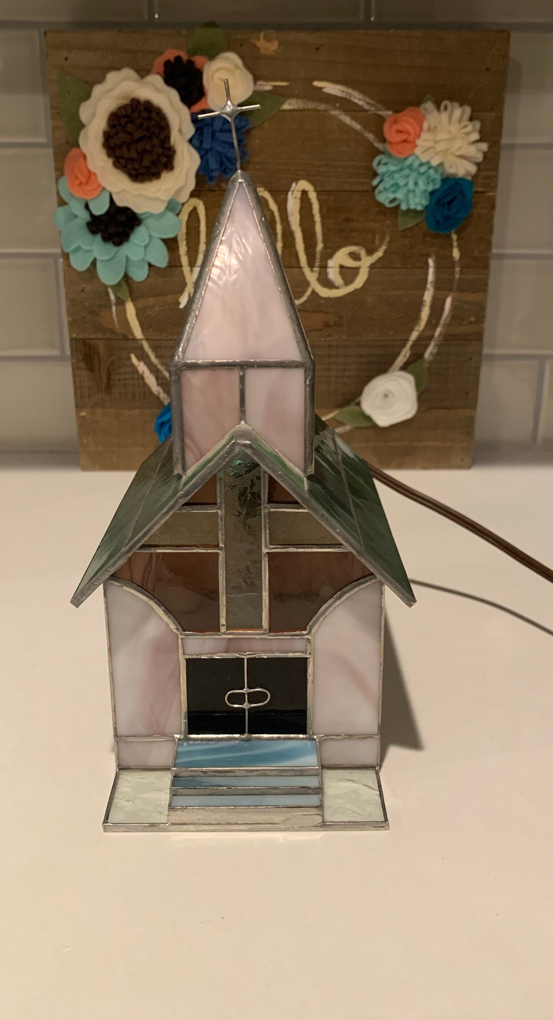 Stained Glass Church Table Light | End Table Night Light | Home Decor ...