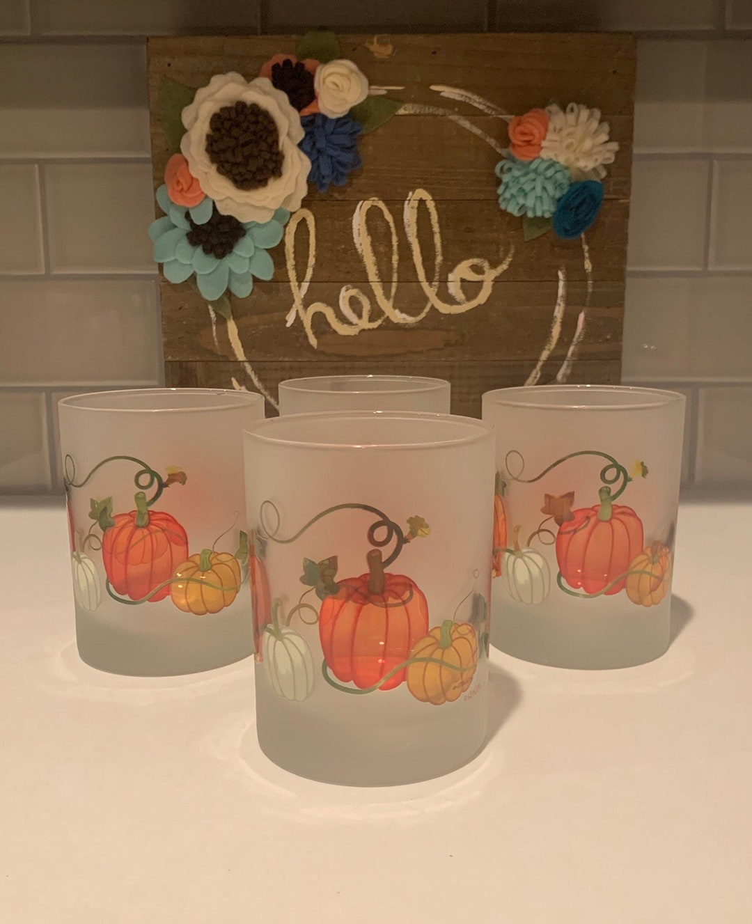 Culver Pumpkin Frosted Whisky Glasses | Thanksgiving Glassware ...