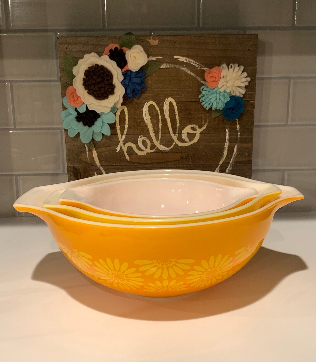 Sunflower Pyrex Cinderella Nesting Bowl Set | Sunny Yellow and Orange ...