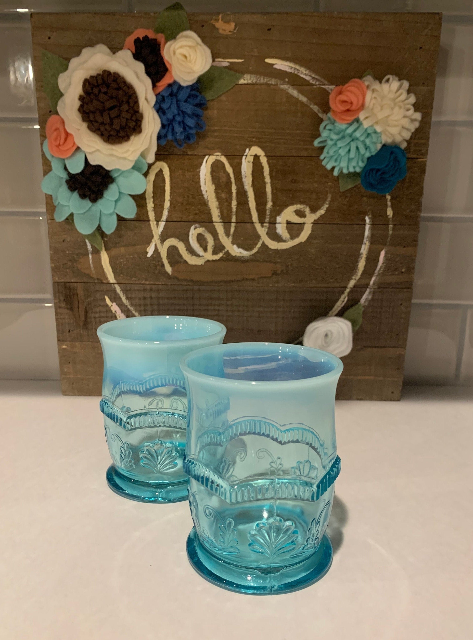 Manila Blue Opalescent Flat Tumbler by MODEL FLINT Rare - Etsy