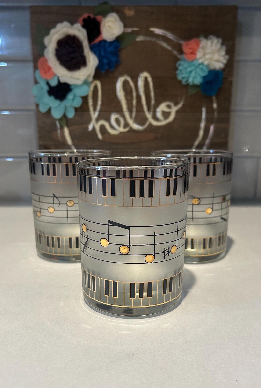 Mid Century Culver Music Note Black and Gold Frosted Old Fashioned ...
