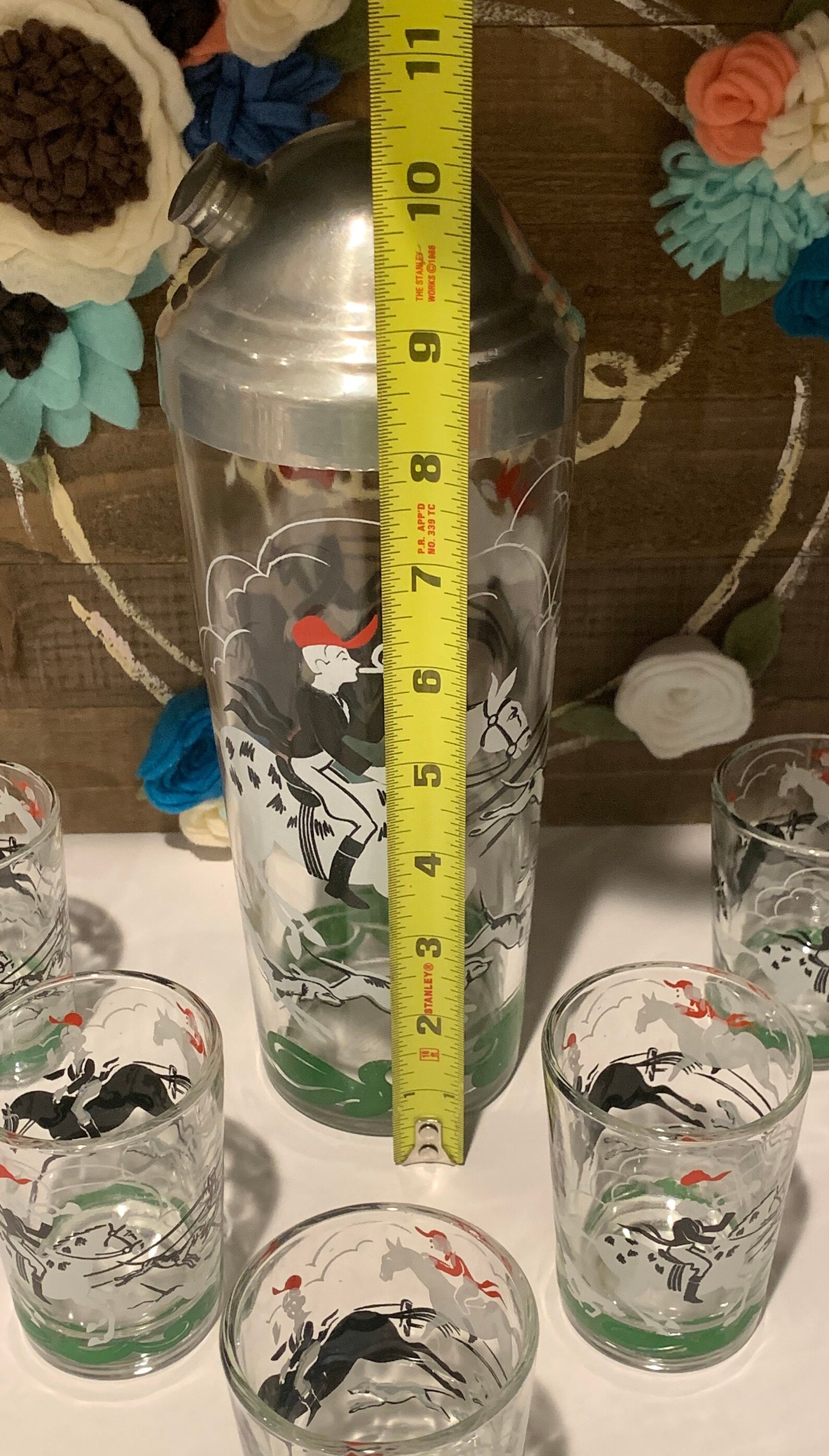 Hazel Atlas Fox Hunt Tally Ho Cocktail Shaker and Shot Glass Set ...