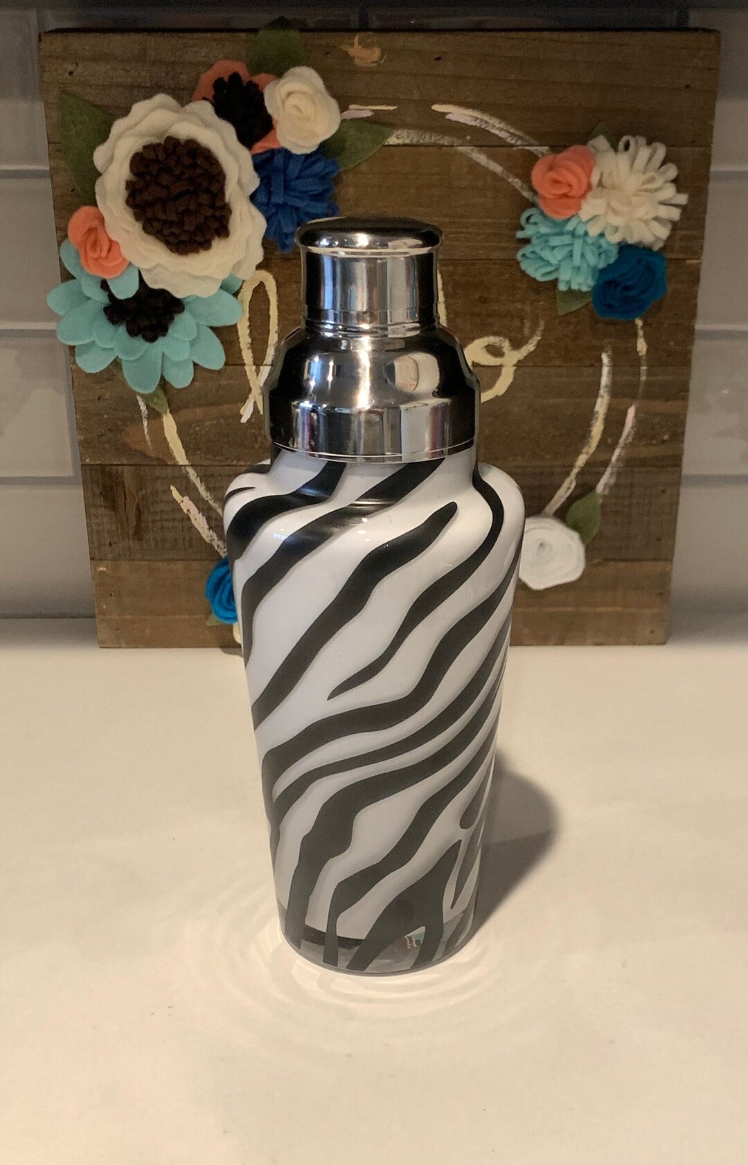 Vintage Zebra Print Glass Cocktail Shaker | Zebra Print Kitchen Decor ...