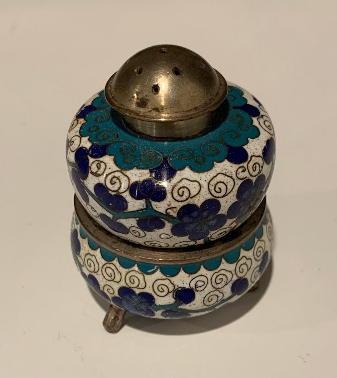 Blue Floral Enamel Salt Cellar | Vintage Stackable Enamel Salt Cellar ...