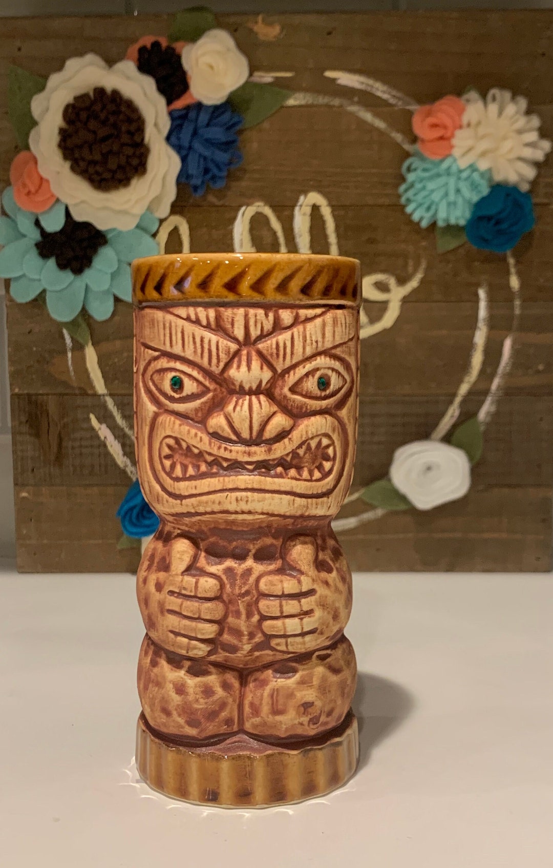 Tiki Mug With Emerald Green Eyes Made in Japan - Etsy