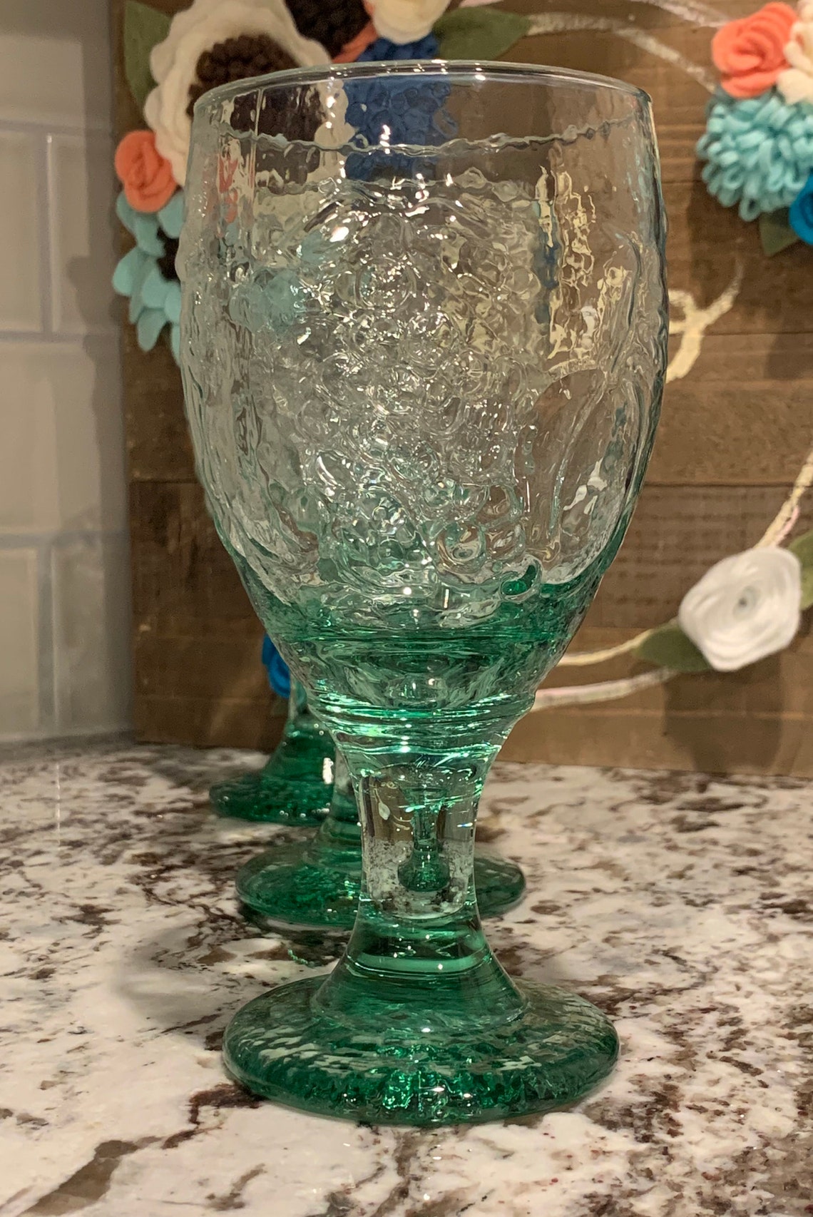 Libbey Green Glass Water Goblets Libbey Orchard Fruit Water | Etsy