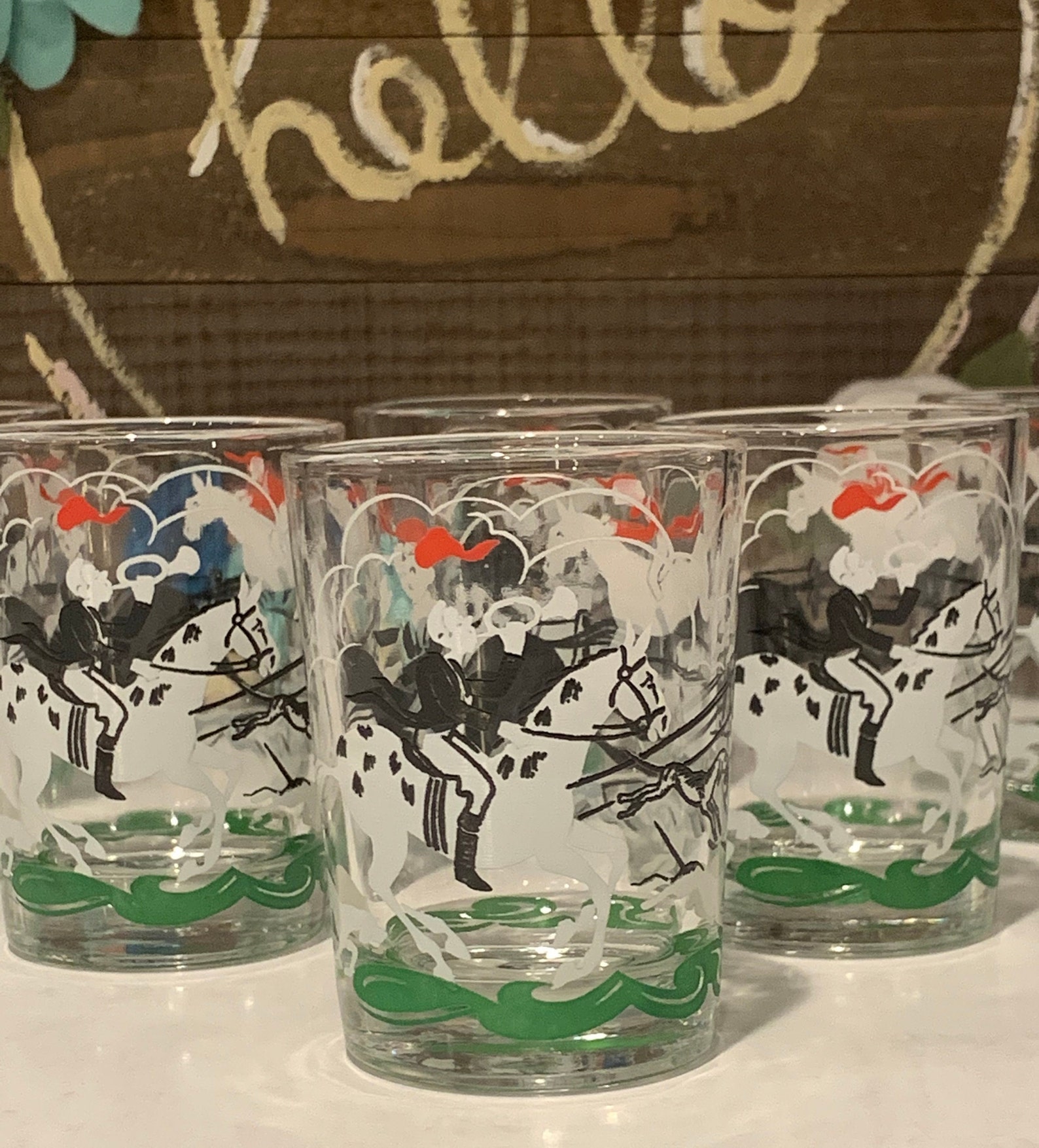 Hazel Atlas Fox Hunt Tally Ho Cocktail Shaker and Shot Glass Set ...