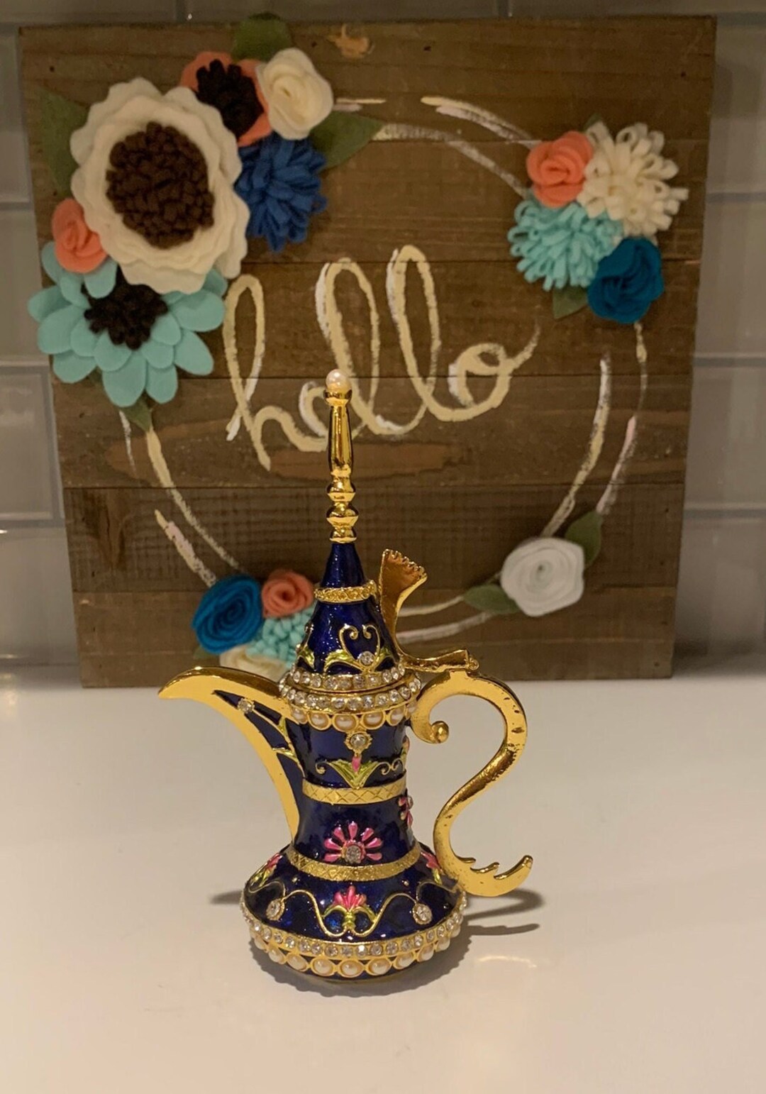 Genie Trinket Dish -| Blue and Gold Genie Trinket Dish | Jewelry Keeper ...