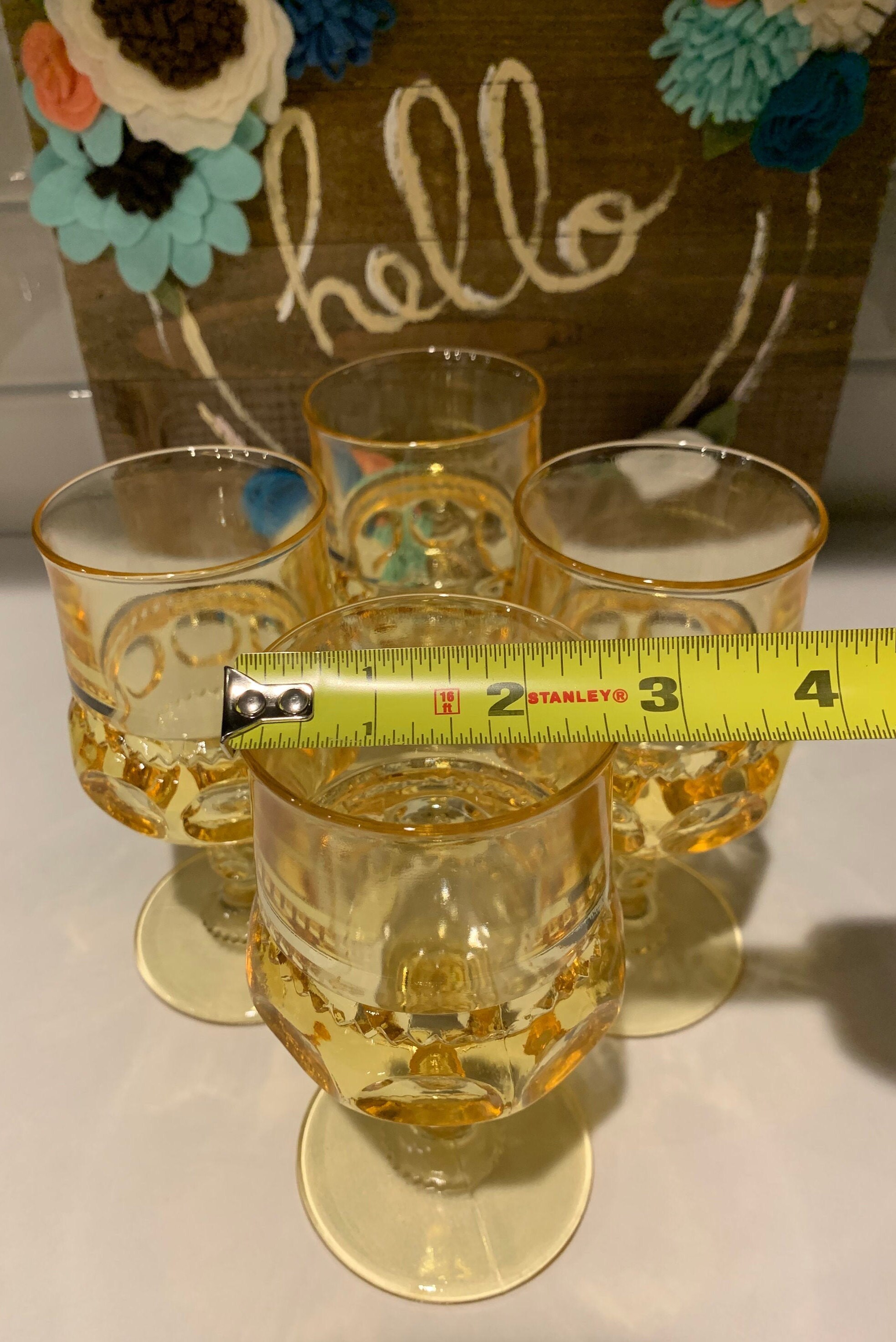 Vintage Water Goblets Kings Crown Yellow Goblets Yellow | Etsy