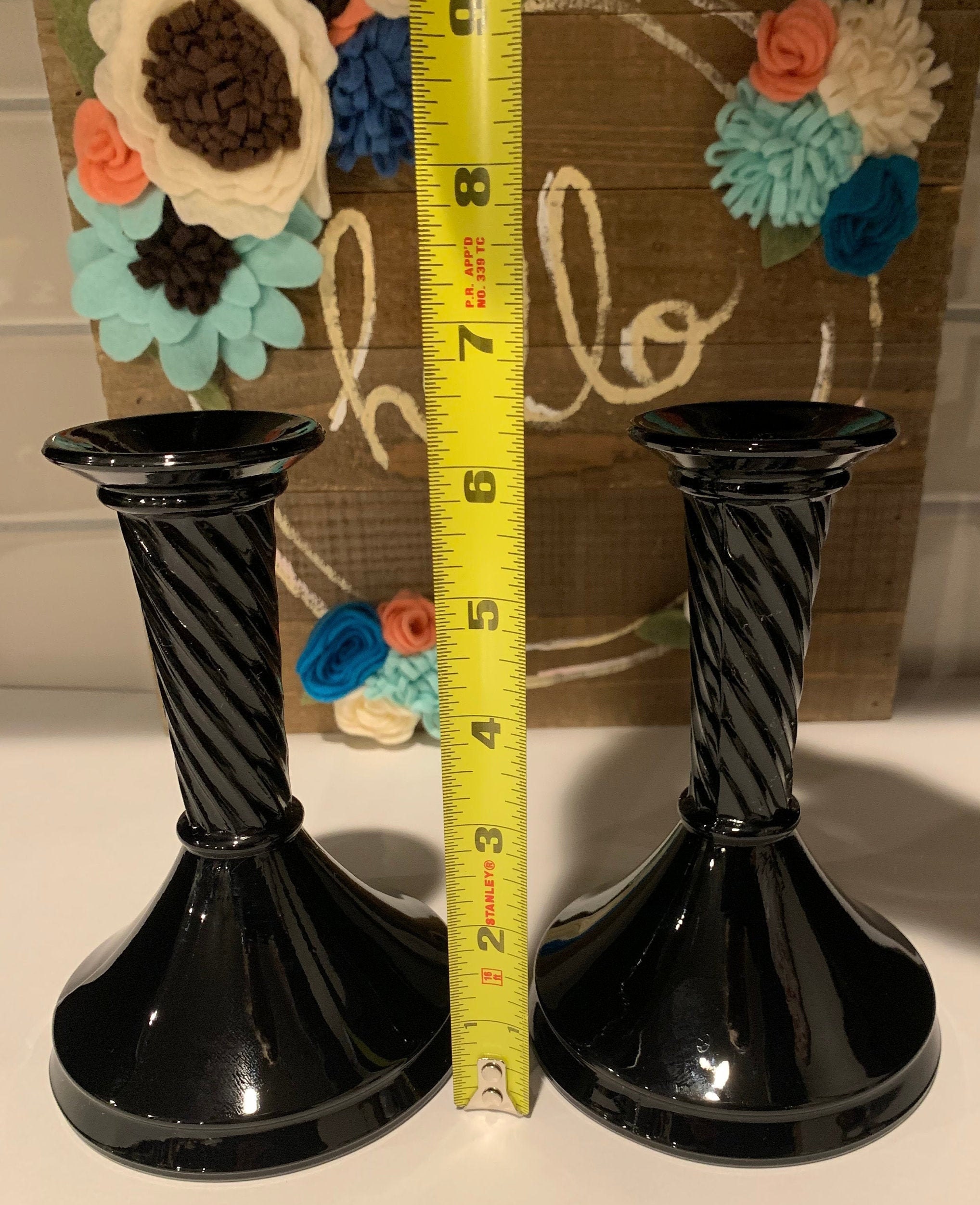 Vintage Black Indiana Glass Taper Candle Holders Black - Etsy