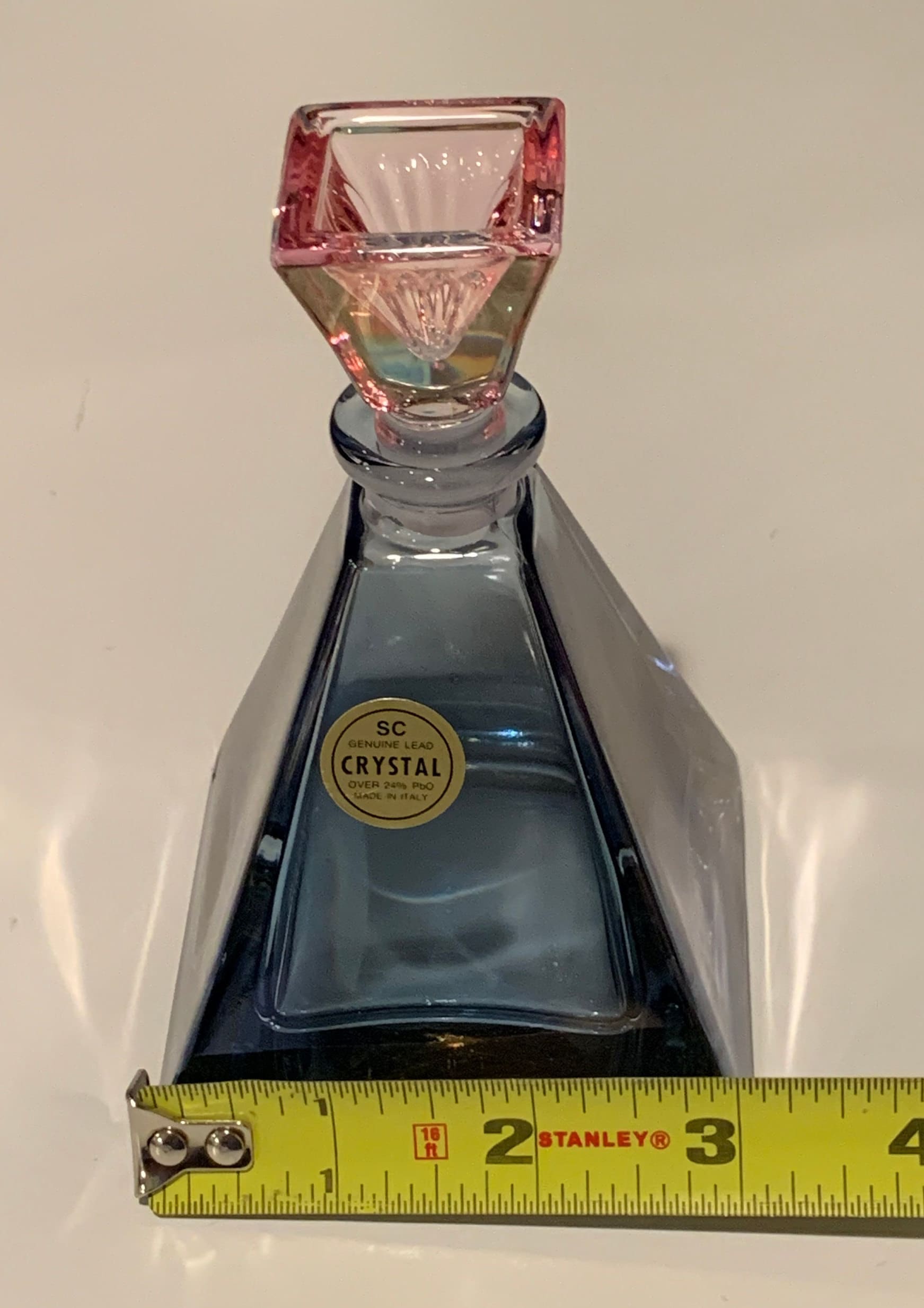 Blue Glass Pyramid Perfume Bottle With Pink Stopper Made in - Etsy